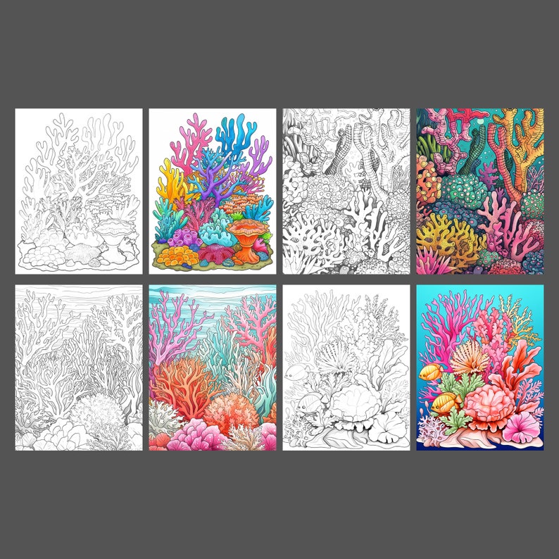 20 Coral Coloring Page Bundle for Coloring Book Crafts Adult Coloring ...