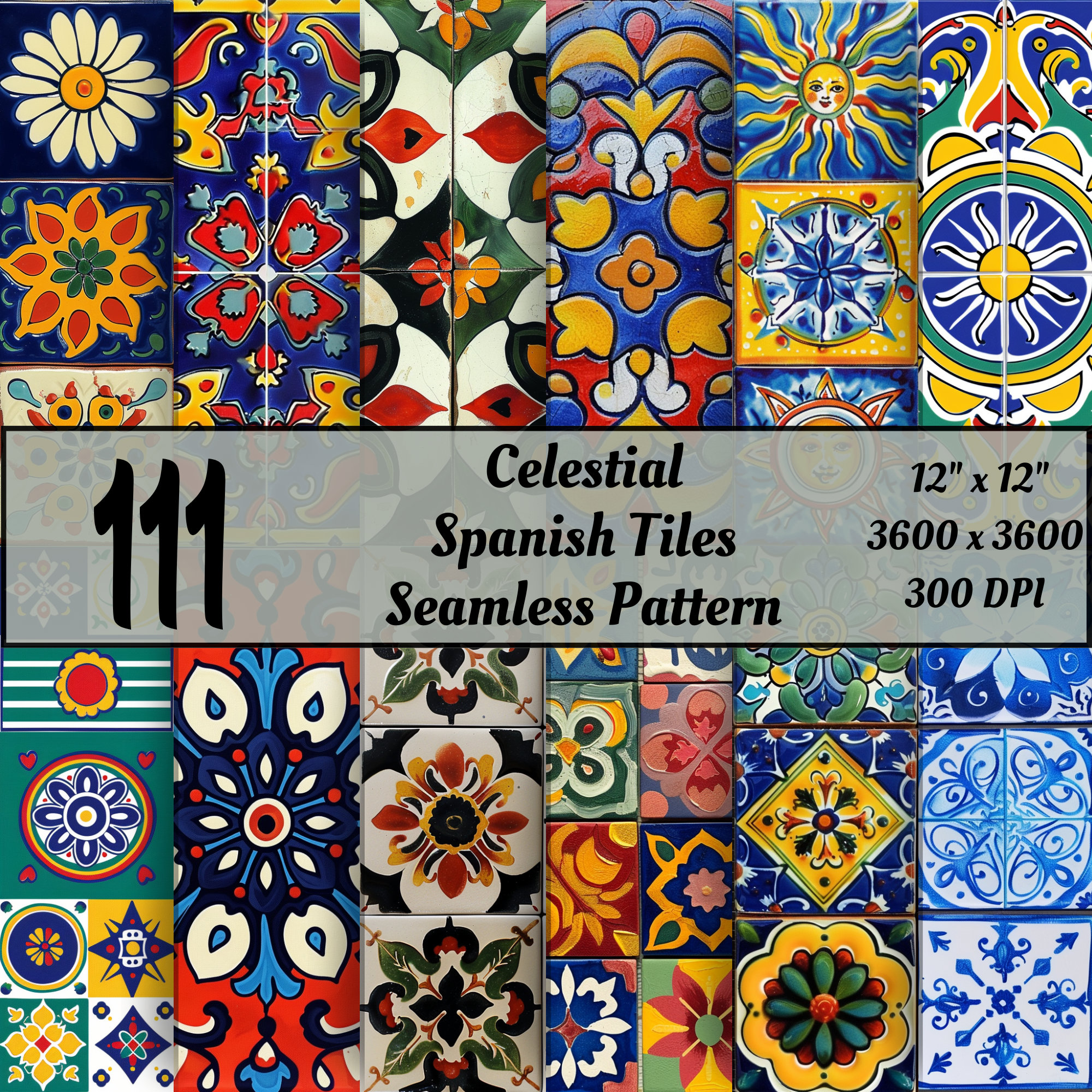 111 Celestial Spanish Tiles Seamless Patterns Multi Color Tile Patterns ...