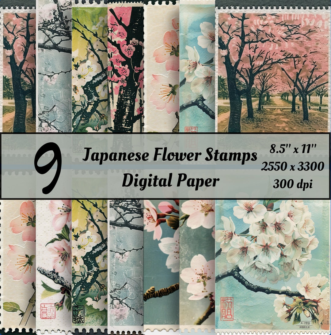 9 Japanese Stamp Floral Stamp Art Digital Stamp Creations Art Prints ...