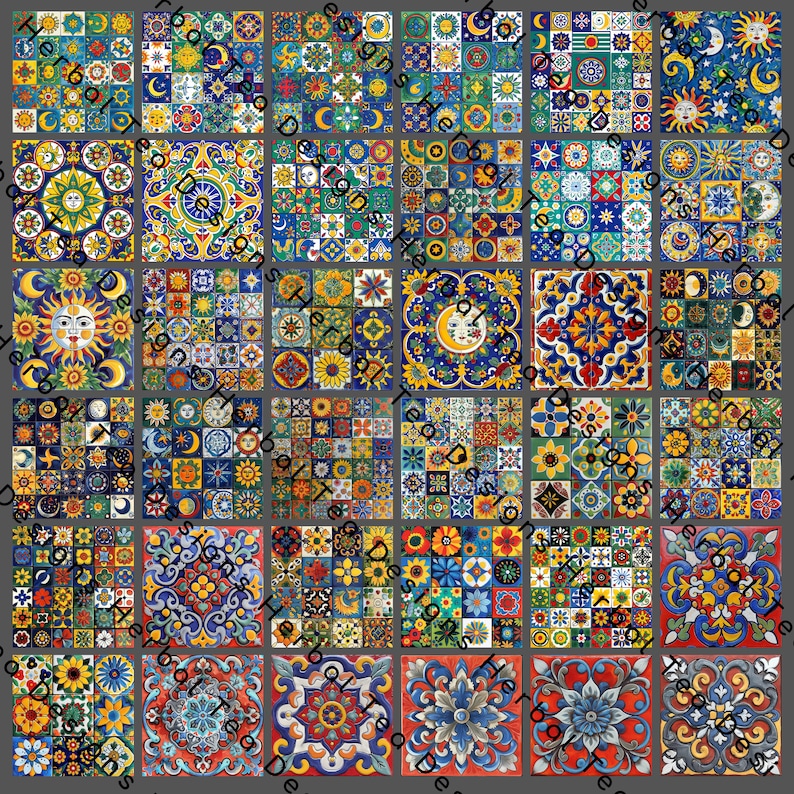 111 Celestial Spanish Tiles Seamless Patterns Multi Color Tile Patterns ...