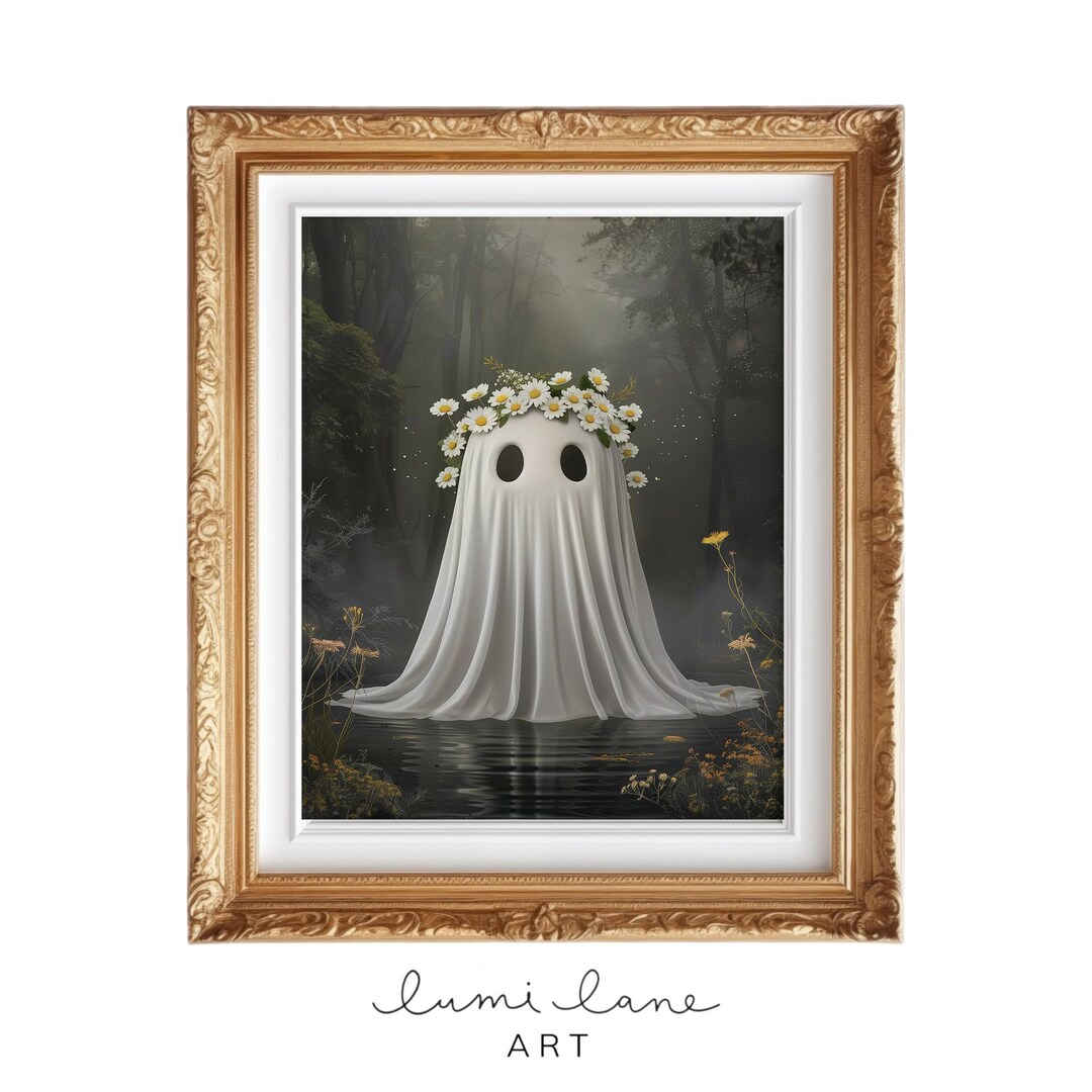 Daisy Chain Ghost Art - PRINTABLE Art, Pretty Halloween Art, Florals ...