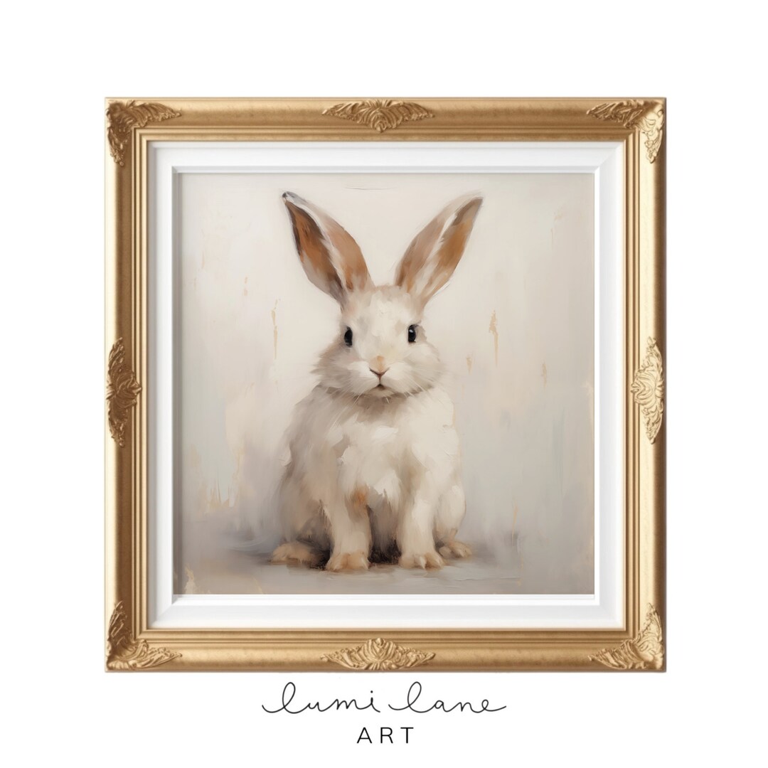 White Bunny Art Instant Download Wall Art, Original Textured Painting ...