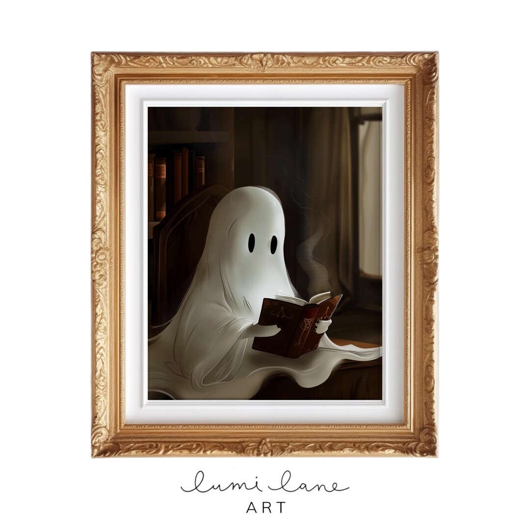 Ghost Reading - PRINTABLE Halloween Art, Cute Ghosts Doing Everyday ...