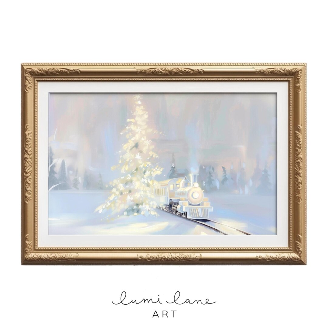 White Christmas Train Printable and Frame TV Art - Oil Painting Texture ...