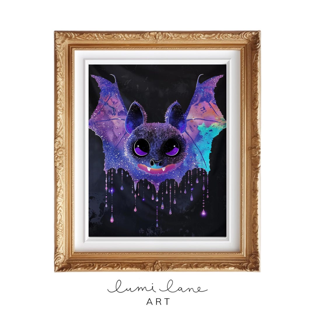 Neon Bat Art - PRINTABLE Art, Colourful, Fun Halloween Art, Cute Bat ...