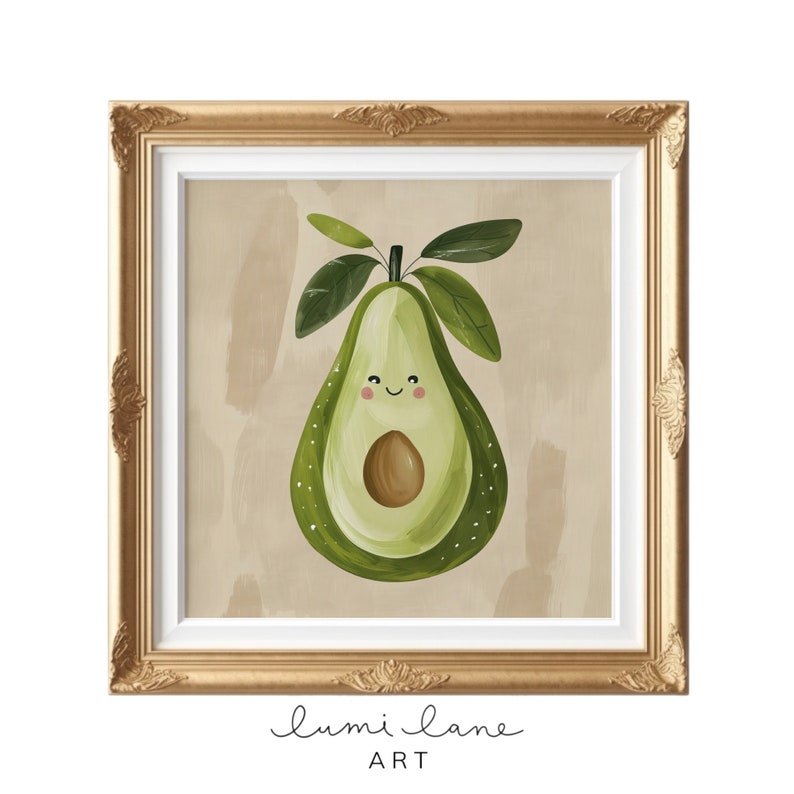 Cute Avocado Art - Smiling Fruit Print, Fun Food Wall Art, Instant Avo ...