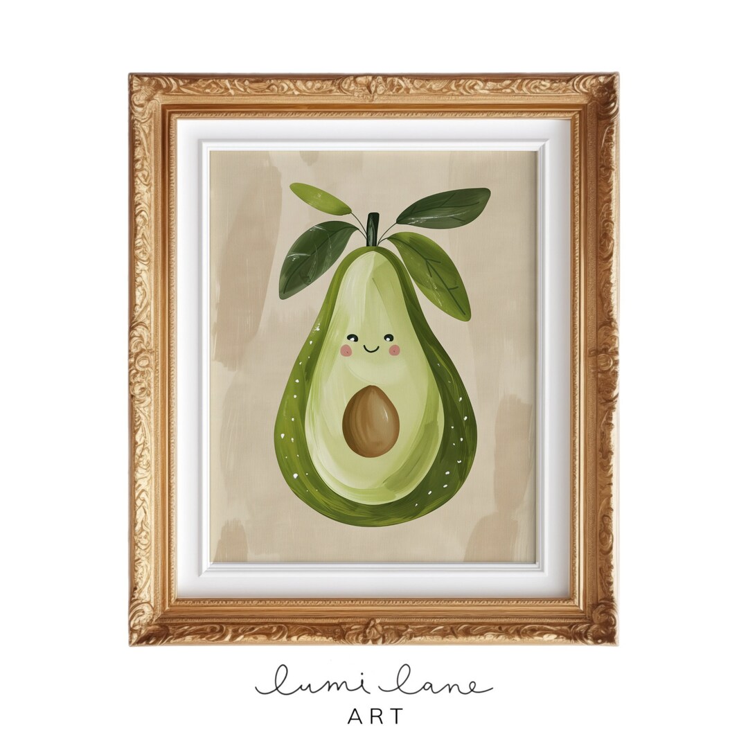 Cute Avocado Art - Smiling Fruit Print, Fun Food Wall Art, Instant Avo ...