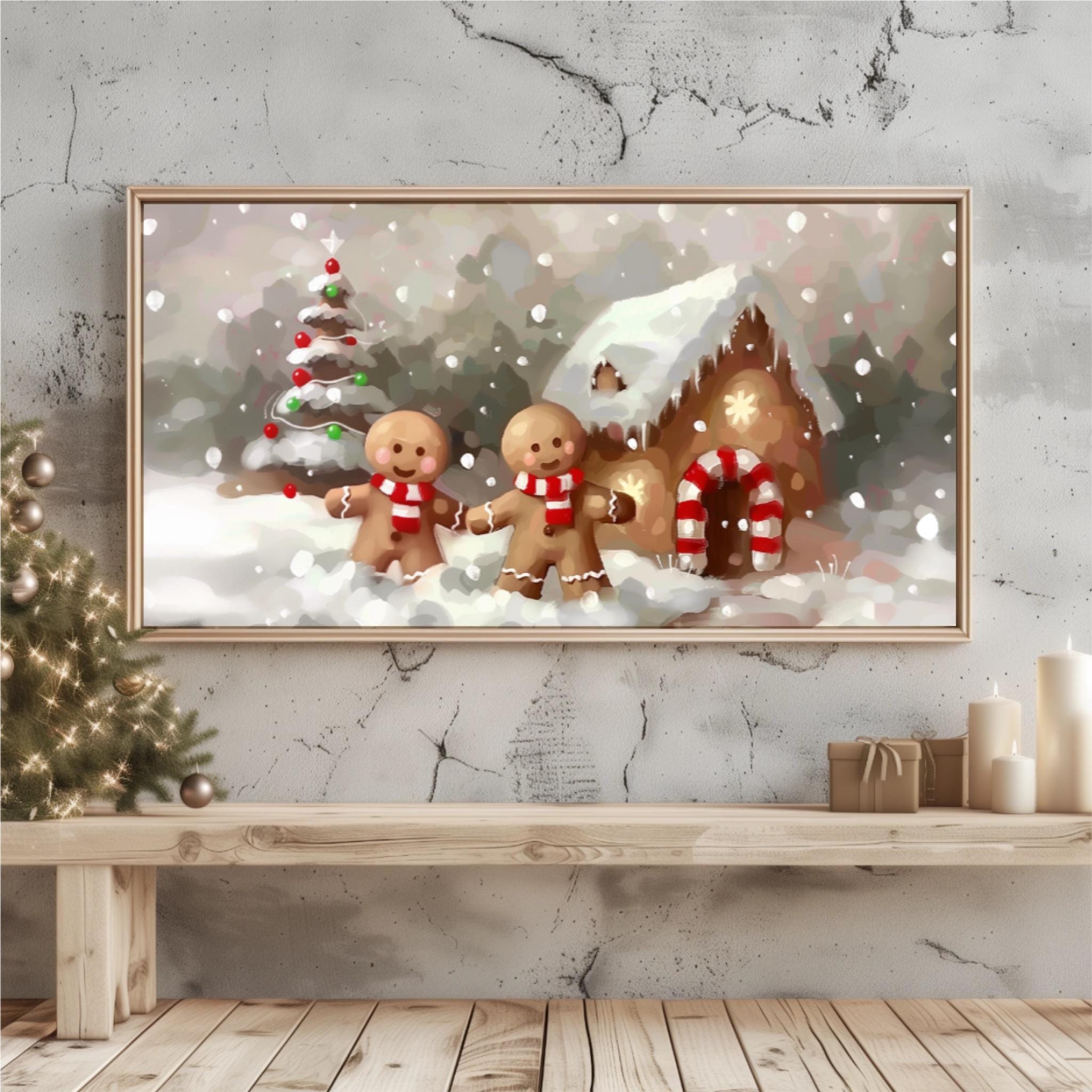 Gingerbread Printable and Frame TV Christmas Art - Festive Wall Art ...