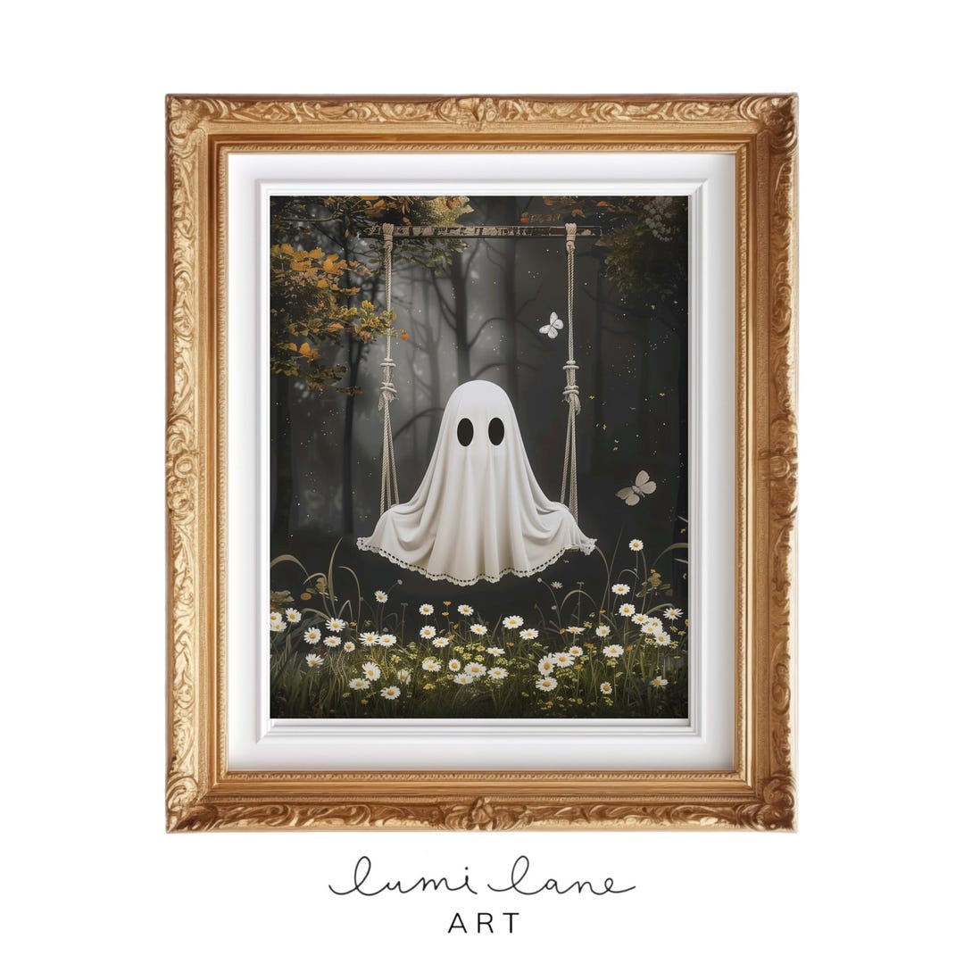 Daisy Swing Ghost Art - PRINTABLE Art, Pretty Halloween Art, Florals ...