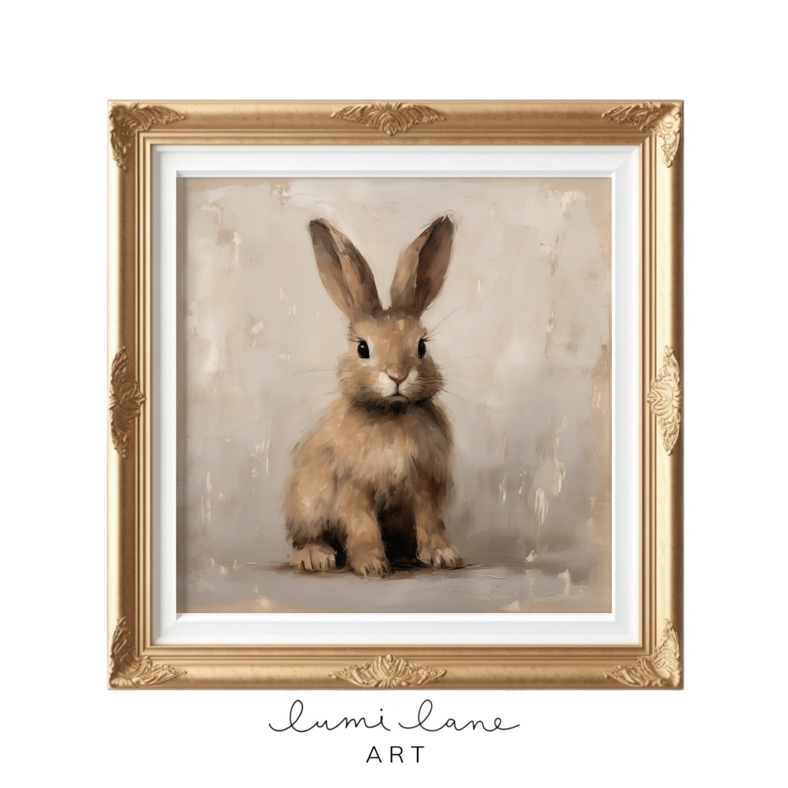 Brown Bunny Art - Instant Download Wall Art, Original Textured Painting ...