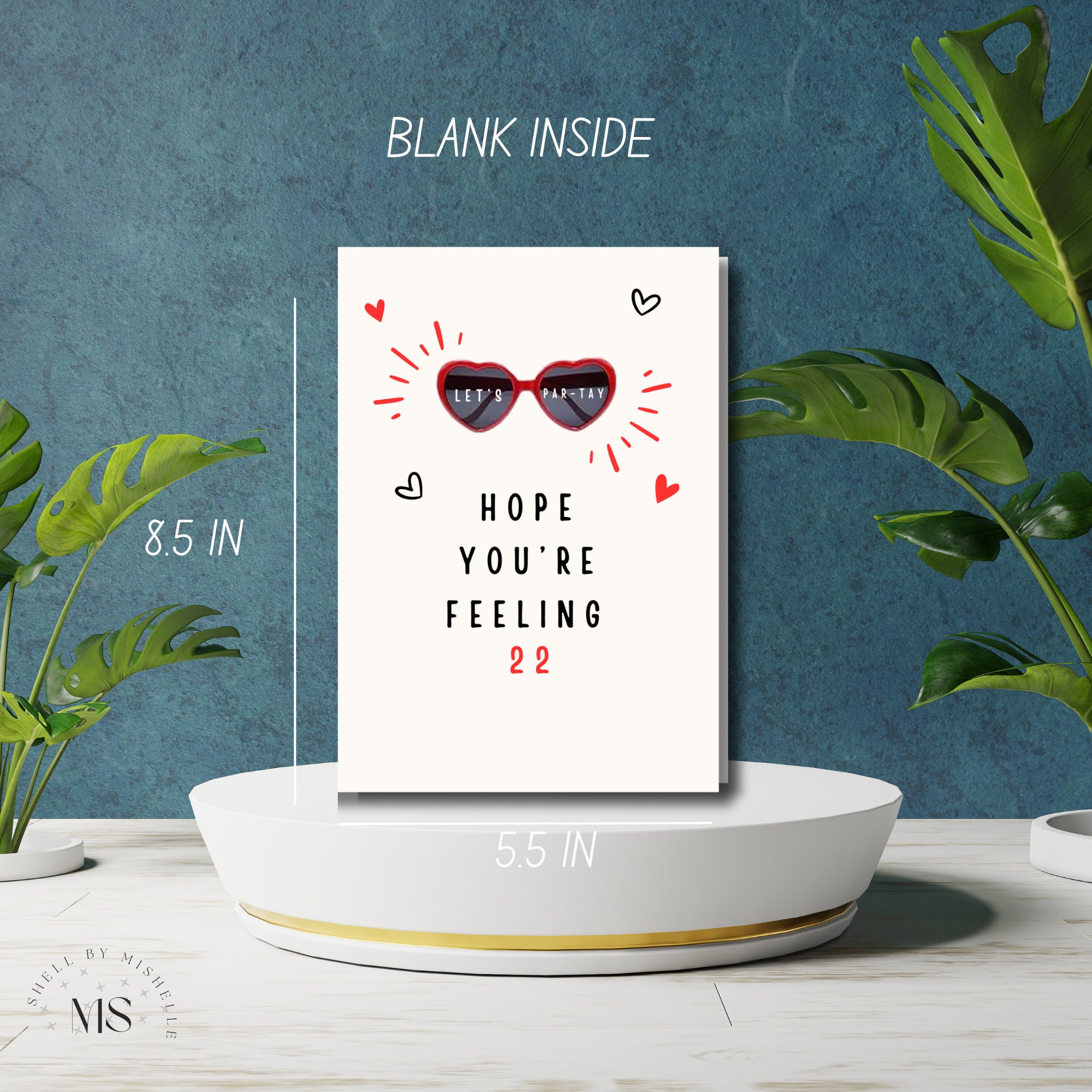 Feeling 22 Birthday Card With Heart Glasses - Etsy