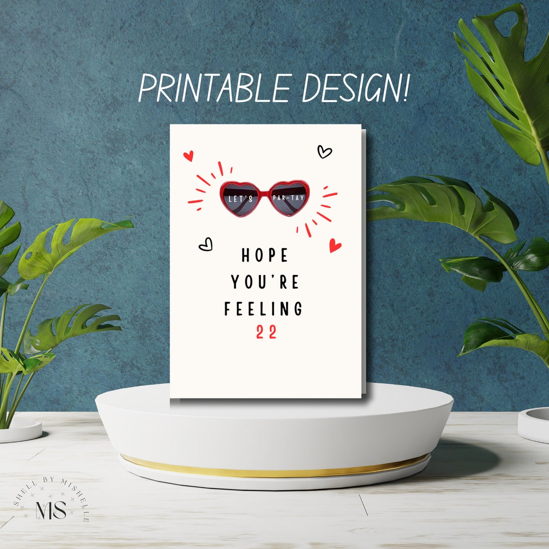 Feeling 22 Birthday Card With Heart Glasses - Etsy