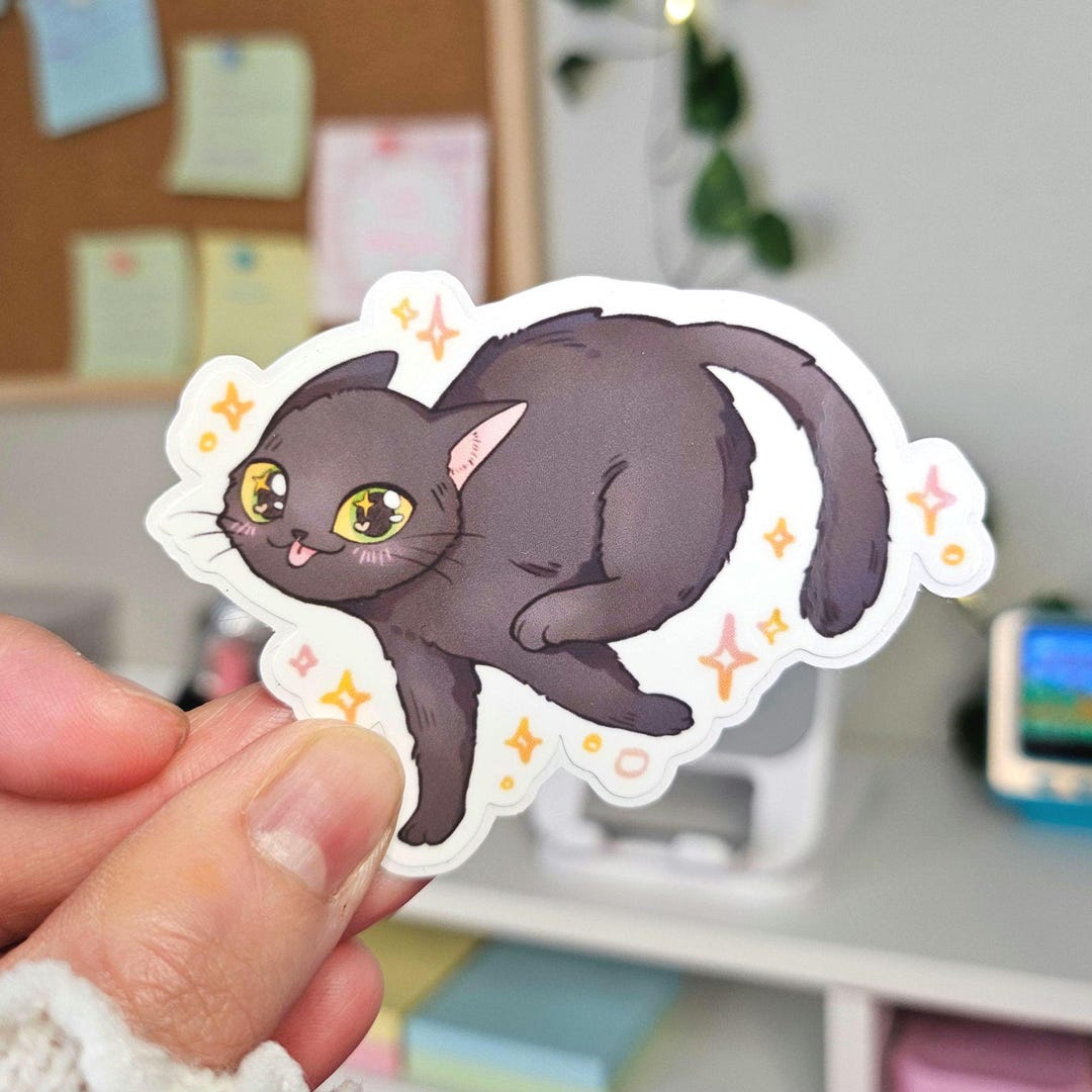 Cat Bleep Cute Cat Sticker Black Cat Lover Gift Kawaii Waterproof ...