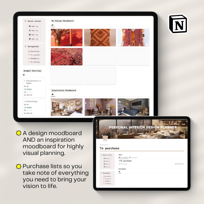 Personal Interior Design Planner notion Template - Etsy