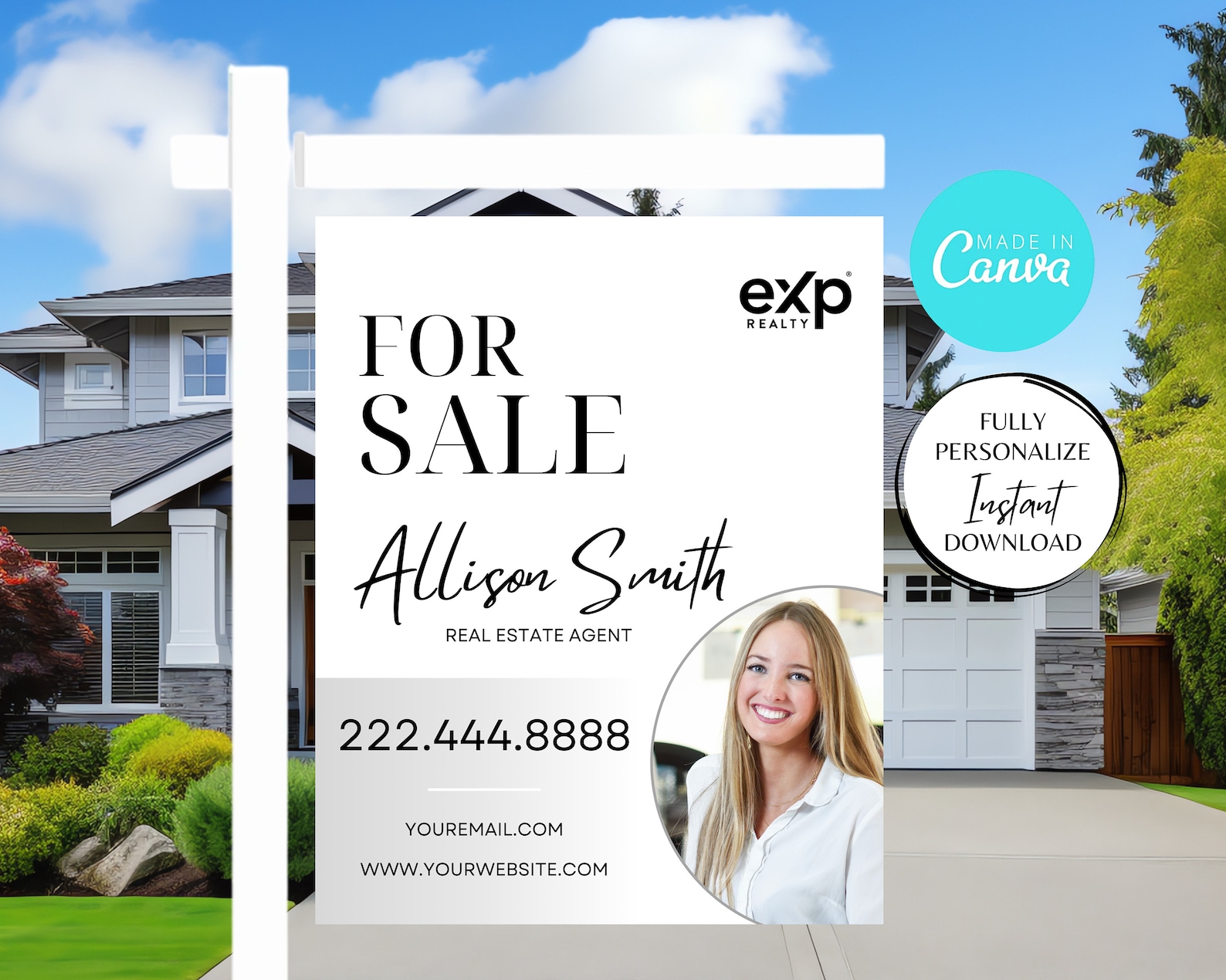 Real Estate Yard Sign Template, Modern for Sale Yard Sign, Customizable ...