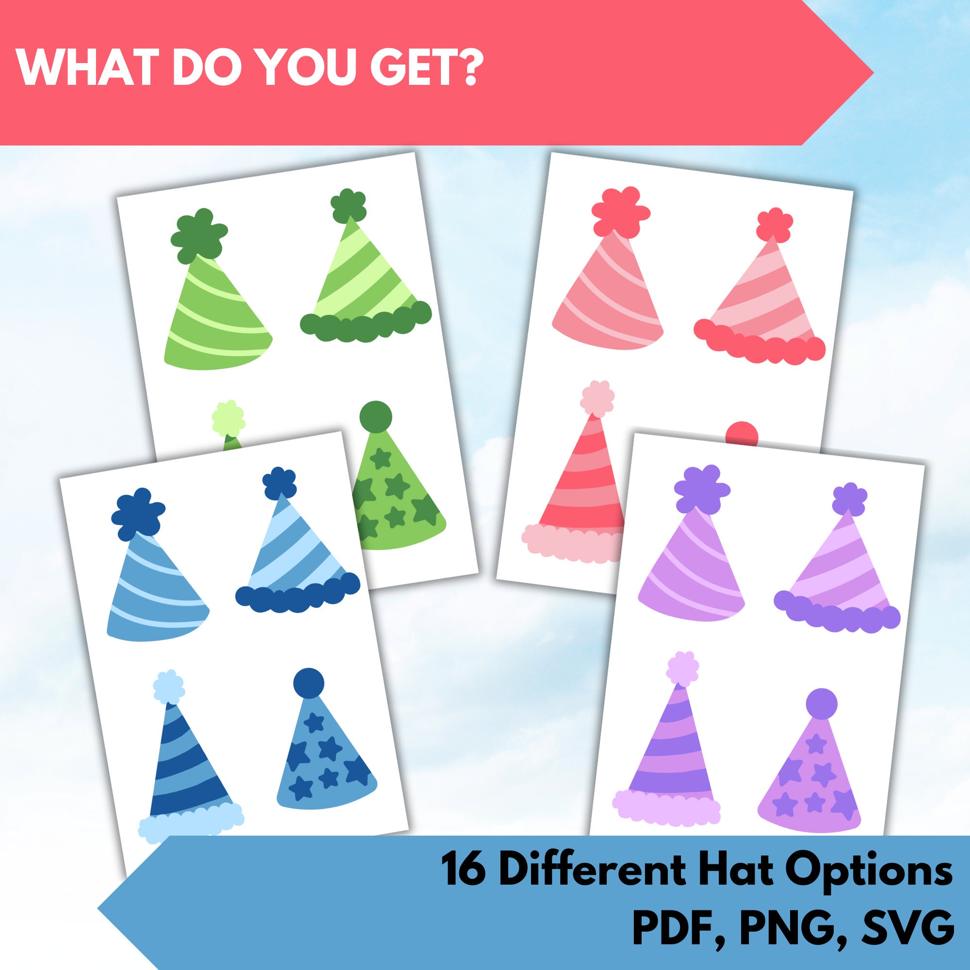 Kids Birthday Party Hat Banner | Instant Download Banner | Kids ...
