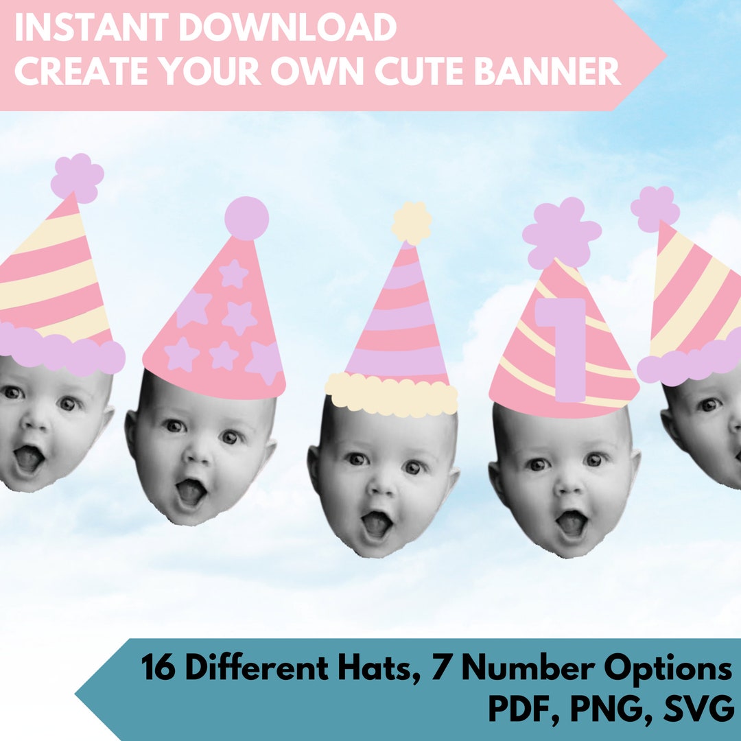 Kids Birthday Party Hat Banner | Instant Download Banner | Kids ...