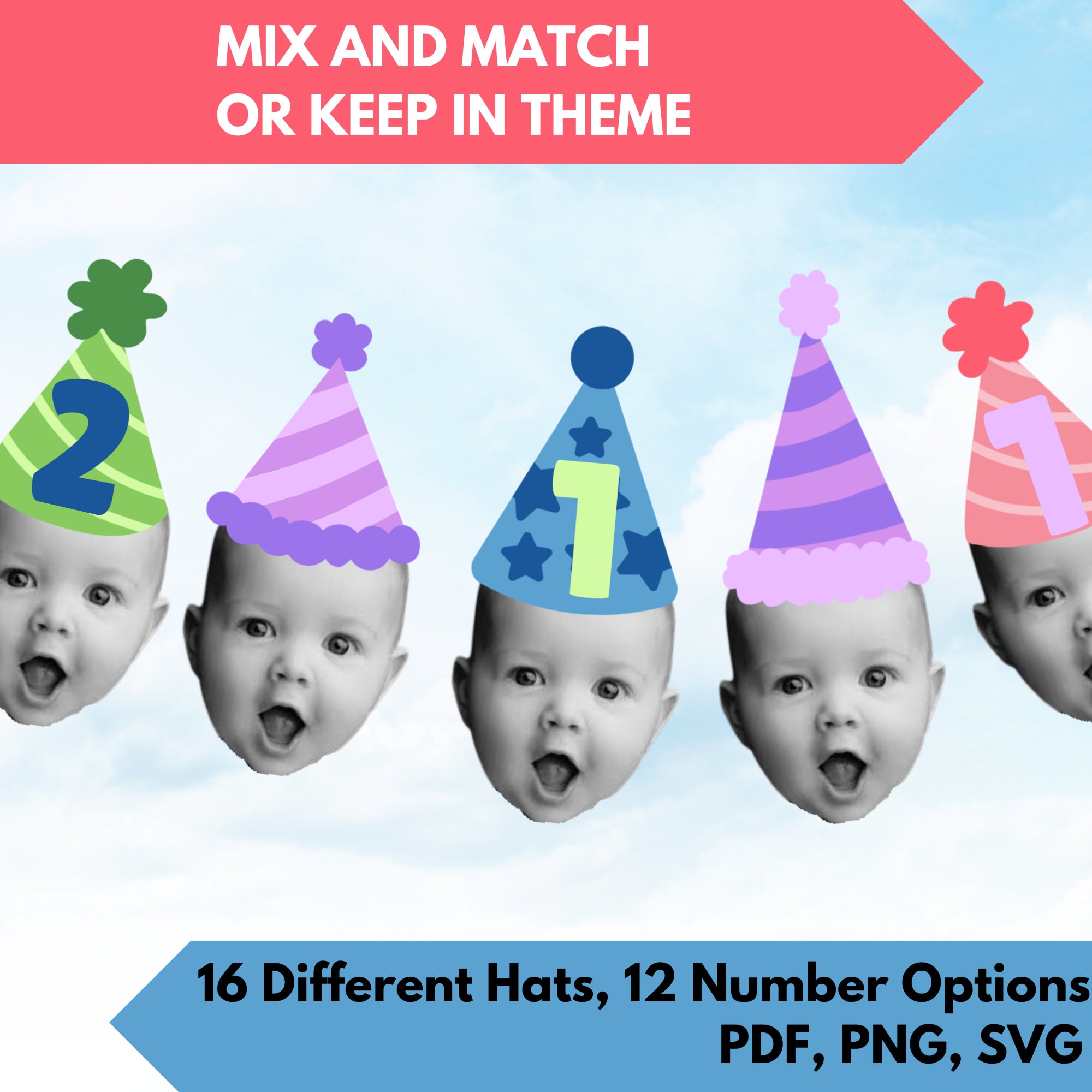 Kids Birthday Party Hat Banner | Instant Download Banner | Kids ...