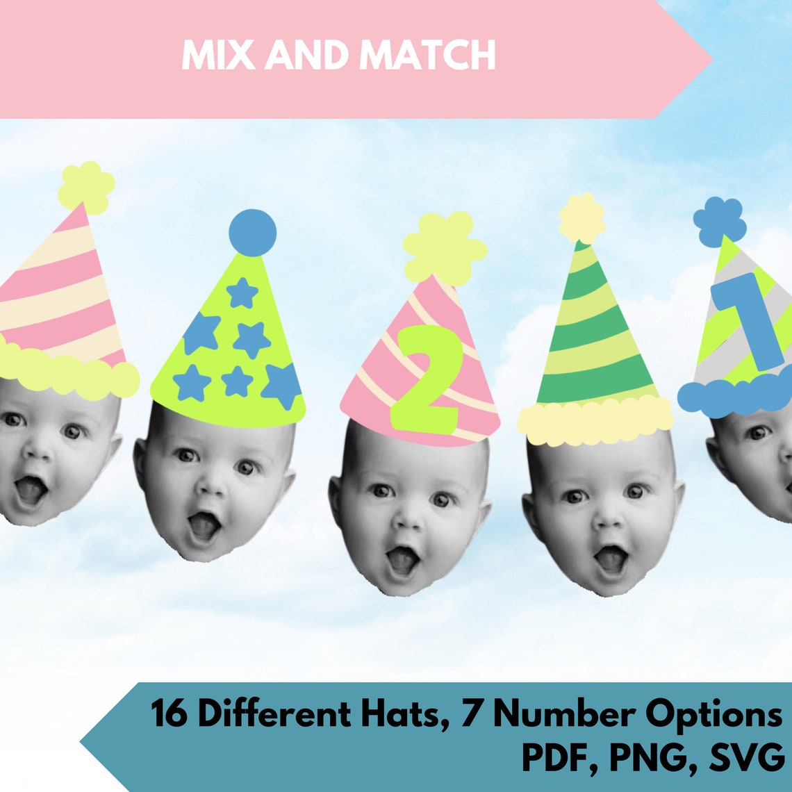 Kids Birthday Party Hat Banner | Instant Download Banner | Kids ...