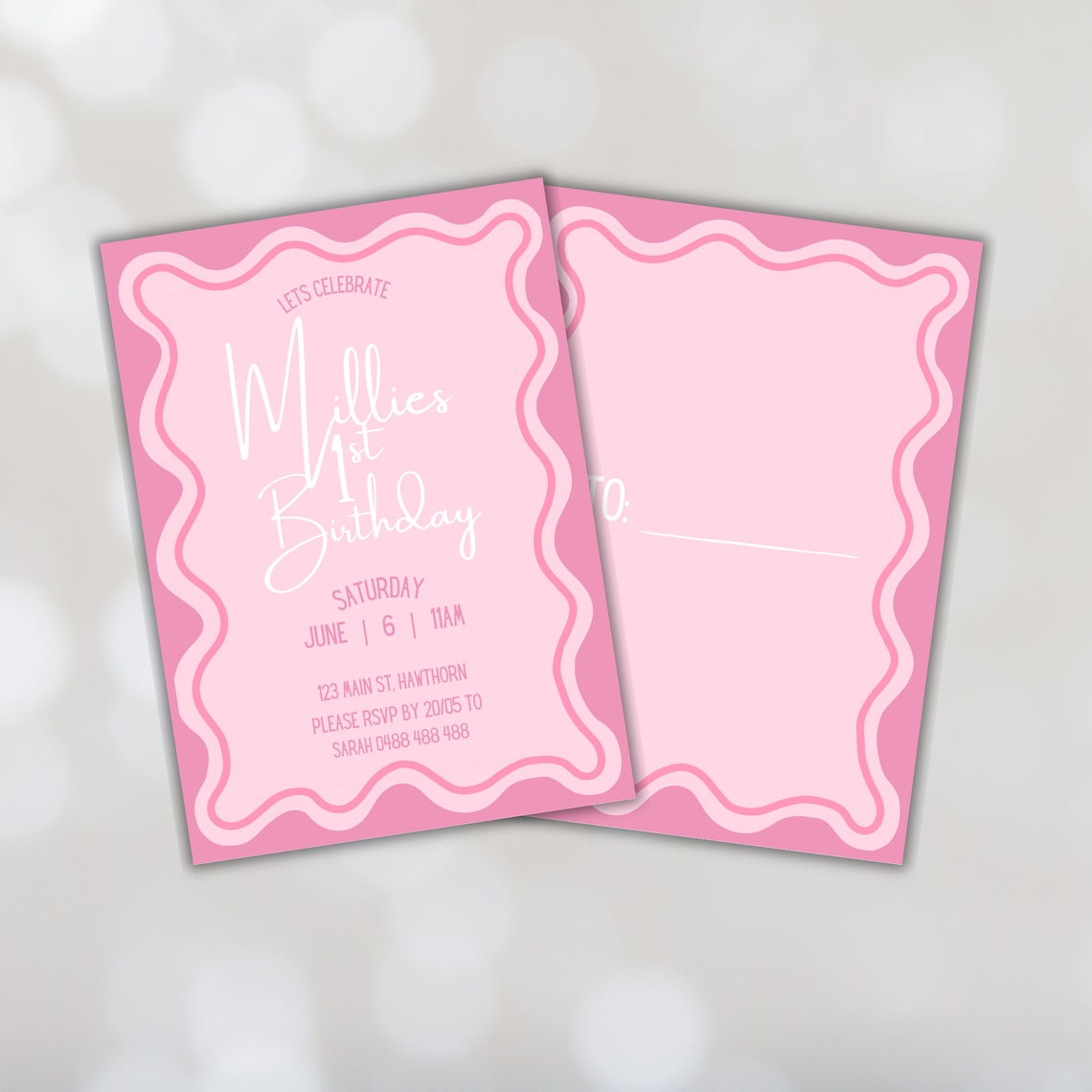 Pink Wavy Border Invitation | Custom Design | Editable | Print or ...