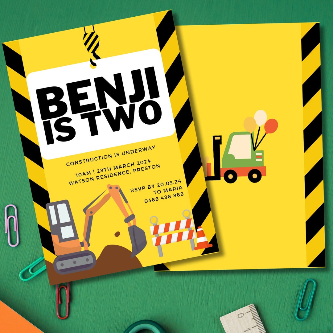 Kids Digger Birthday Invitation Custom Design Editable Print or Digital ...