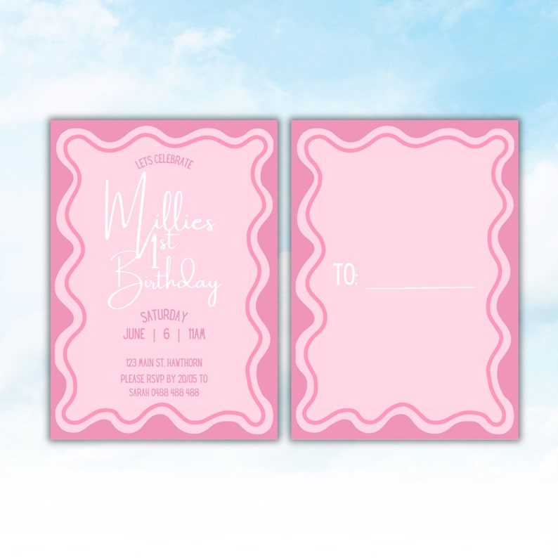 Pink Wavy Border Invitation Custom Design Editable Print or Digital ...