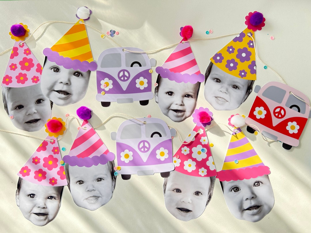 Kids Groovy Birthday Party Hat Banner | Kids Flower Party Hat Bunting ...