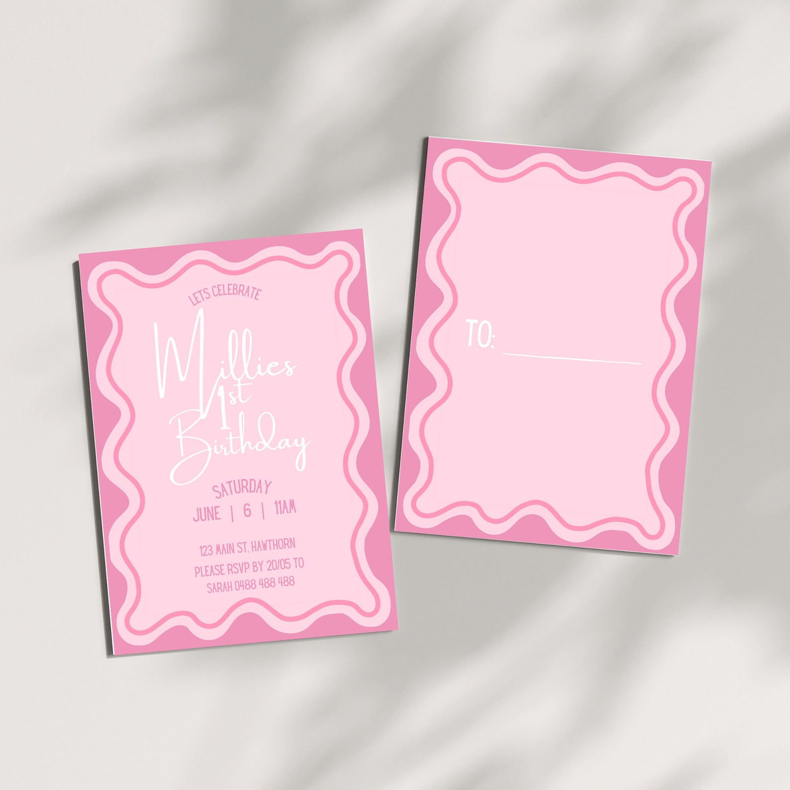 Pink Wavy Border Invitation | Custom Design | Editable | Print or ...