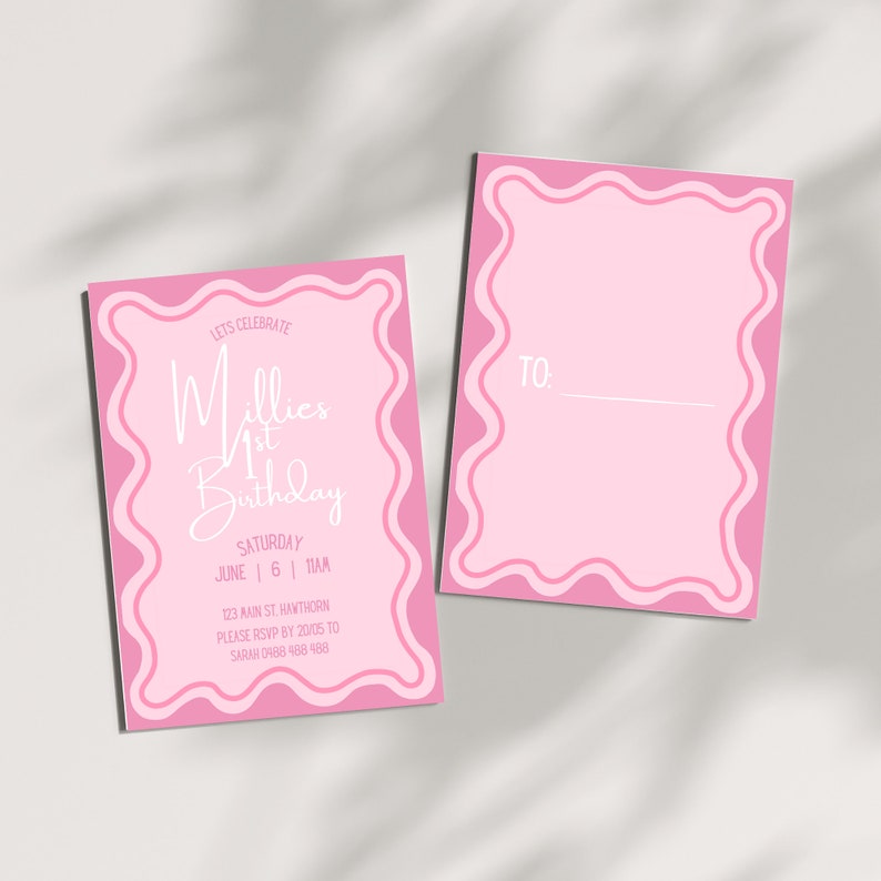 Pink Wavy Border Invitation | Custom Design | Editable | Print or ...