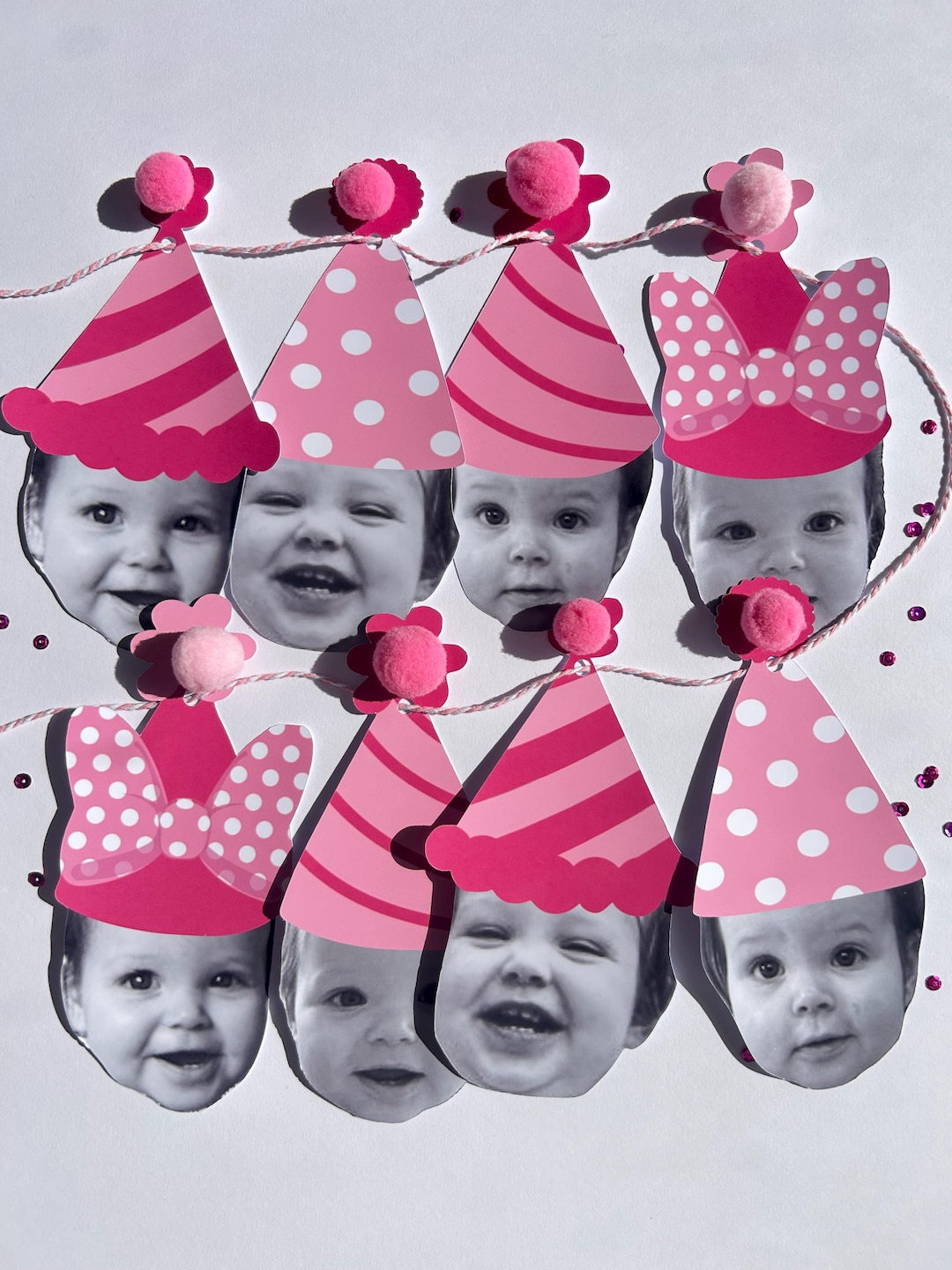 Custom Photo Party Hat Banner | Custom Pink Party Hat Banner | Polka ...