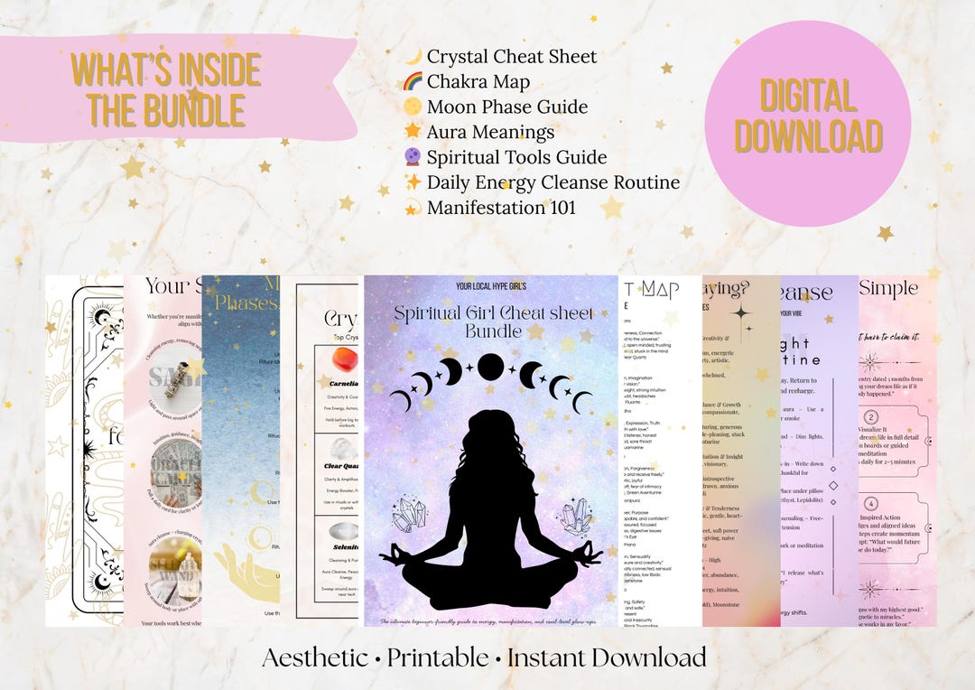 Spiritual Girl Cheat Sheet Bundle – Crystals, Chakras, Moon Phases ...