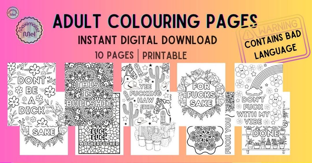 Adult Swearing Colouring Pages, Mental Health, Anxiety Relief, Art ...
