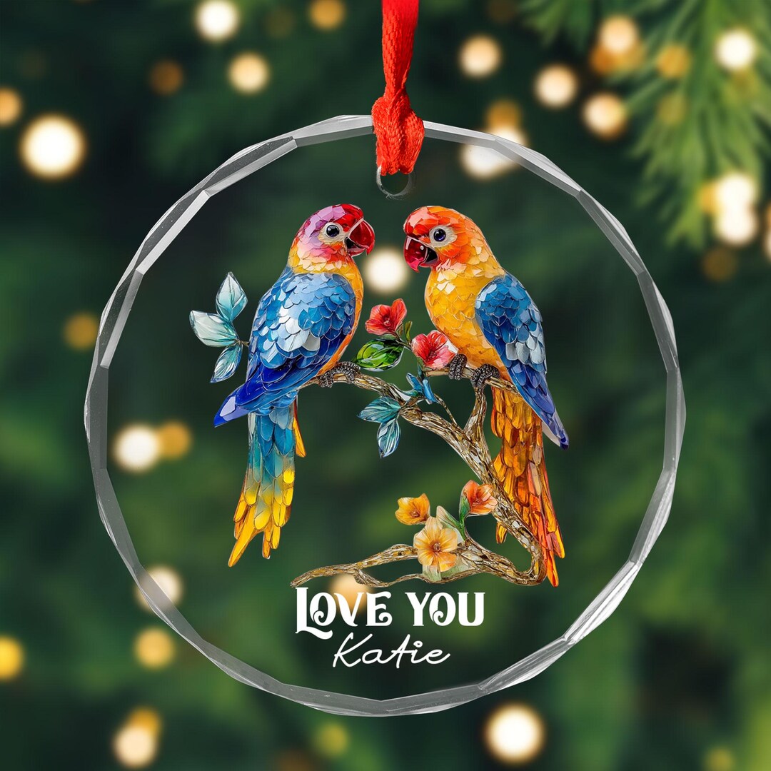 Personalized Parrot Couple Glass Ornament, Colorful Parrot Christmas ...