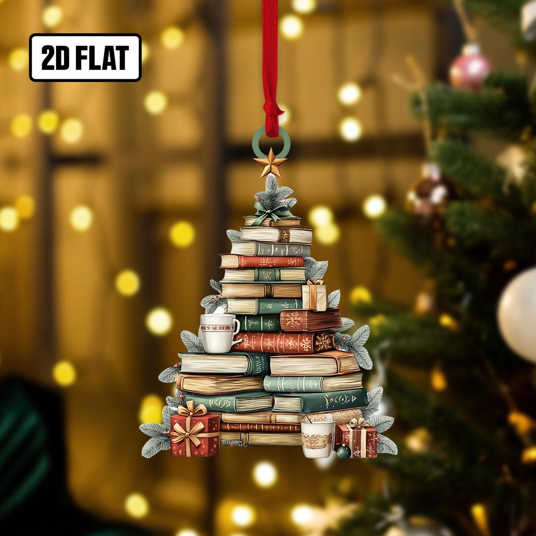 Personalized Christmas Book Tree Ornament, Custom Bookish Ornament ...
