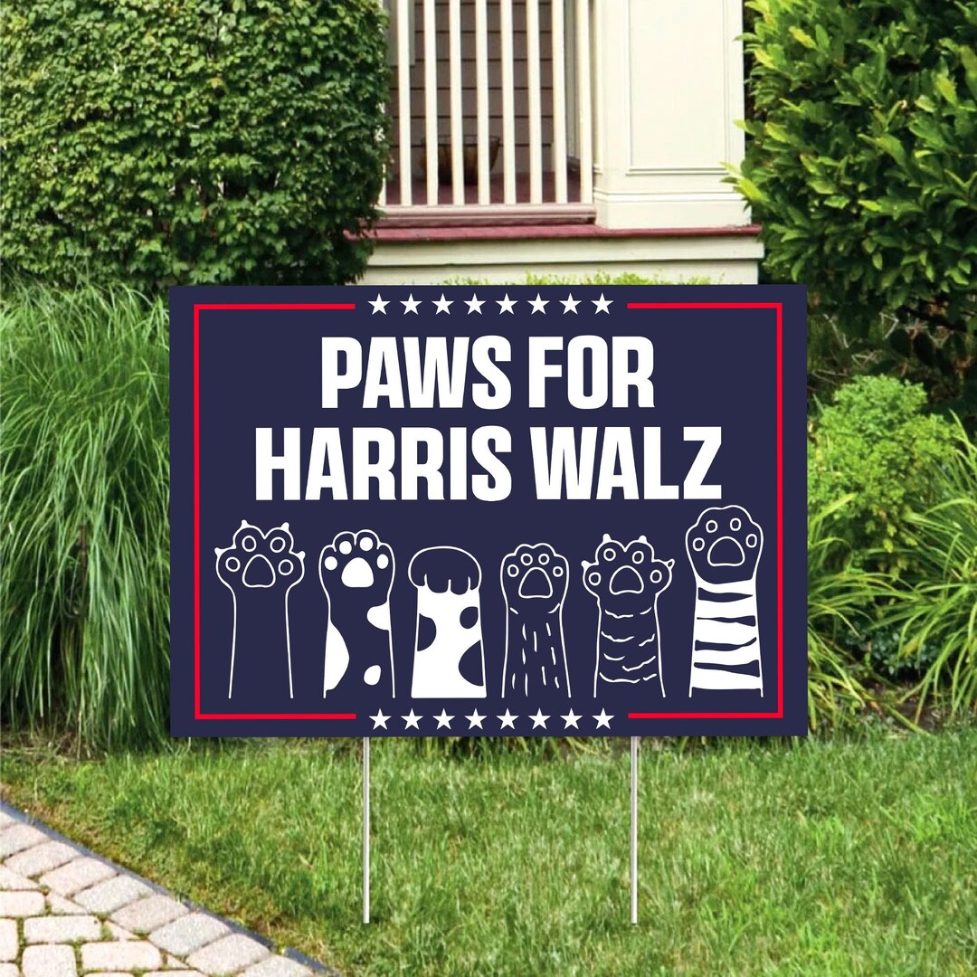 Paw for Harris Walz Plastic Yard Sign, Kamala Harris Walz 24 Yard Sign ...