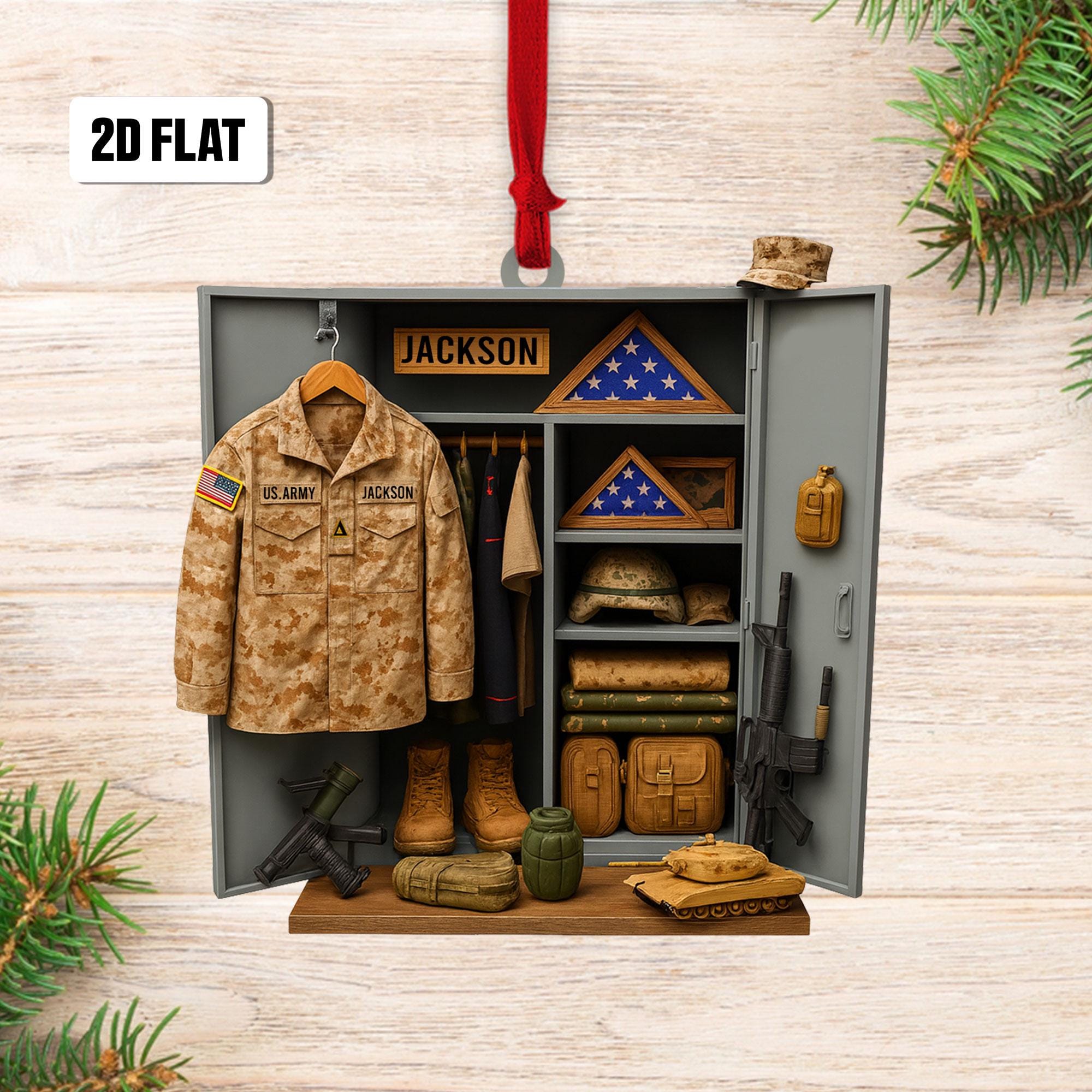 Personalized Army Uniform 2D Flat Ornament, Custom Name Christmas ...