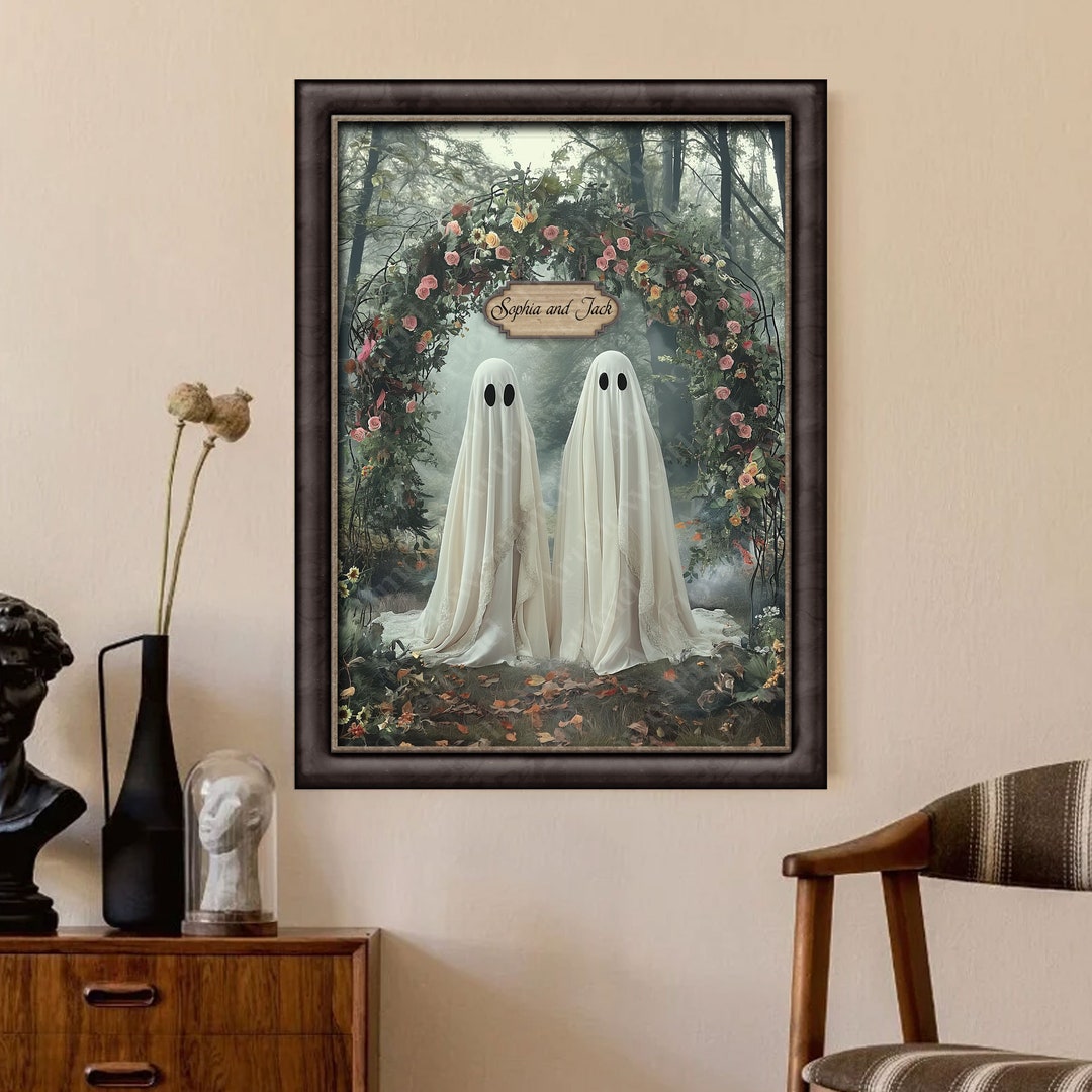 Personalized Ghosts Getting Married Poster, Custom Name Poster, Wedding ...