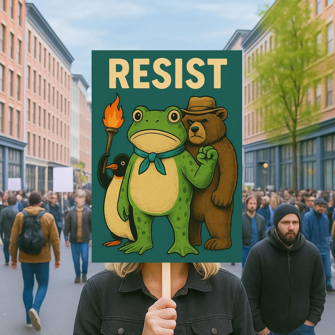 Portland Frog Anti-ice Protest Sign, Resist Animals, No Kings in ...