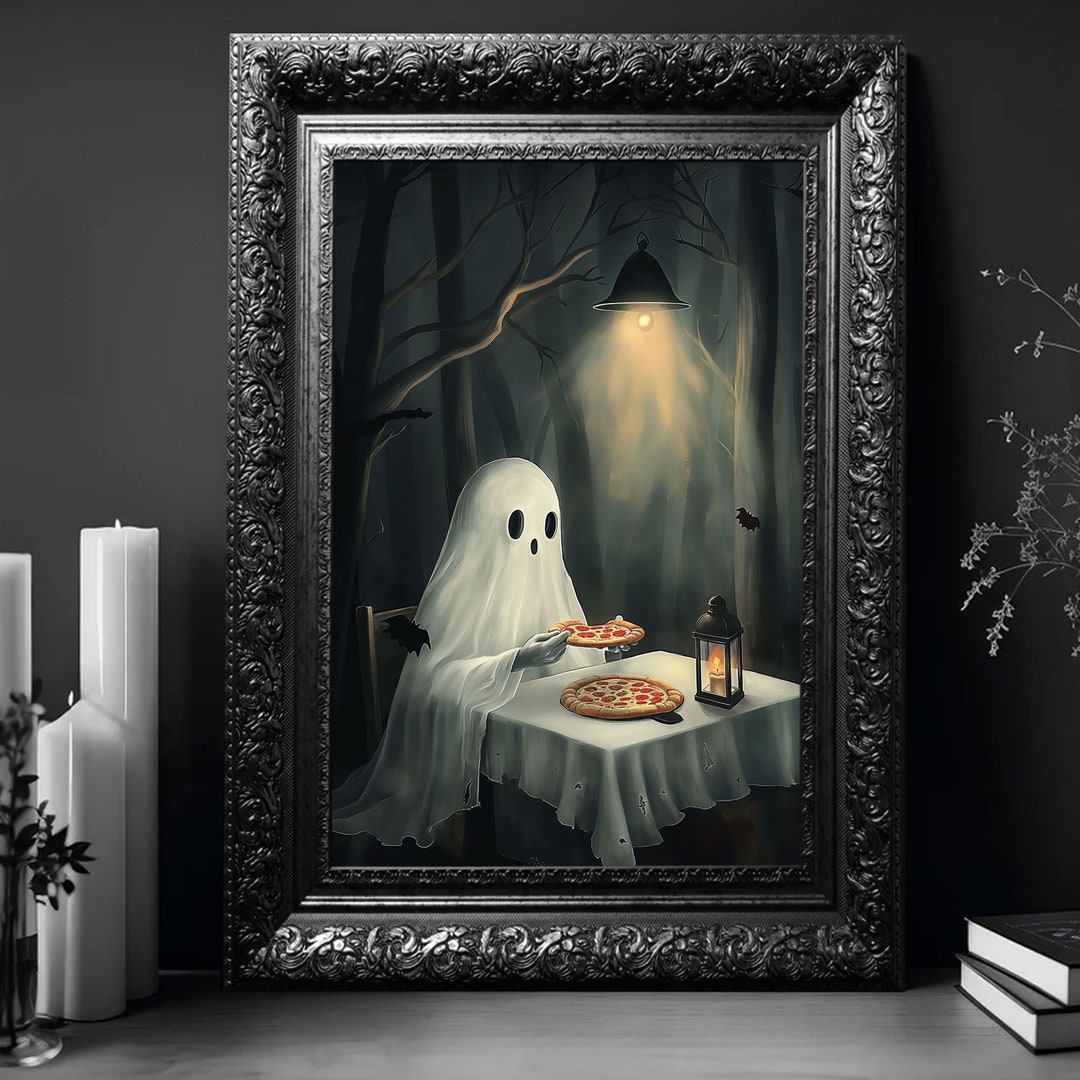 Ghost Eating Pizza Poster, Vintage Poster, Art Poster Print, Dark ...