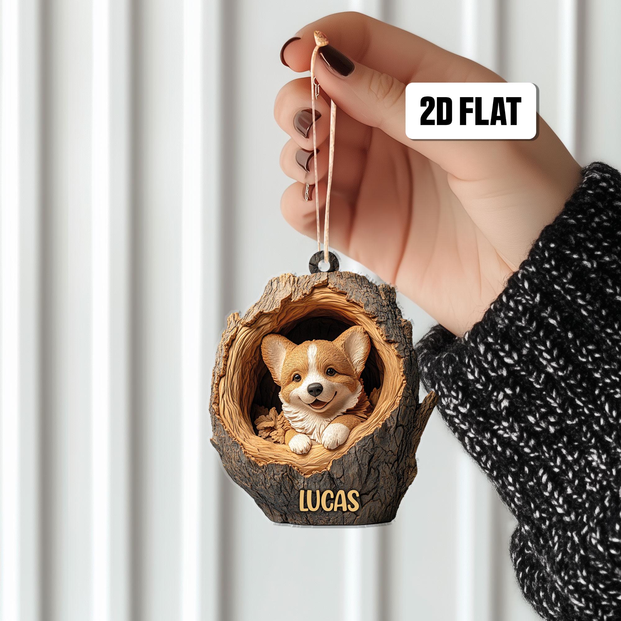Personalized Corgi Dog 2D Flat Ornament, Corgi Rearview Mirror Car ...