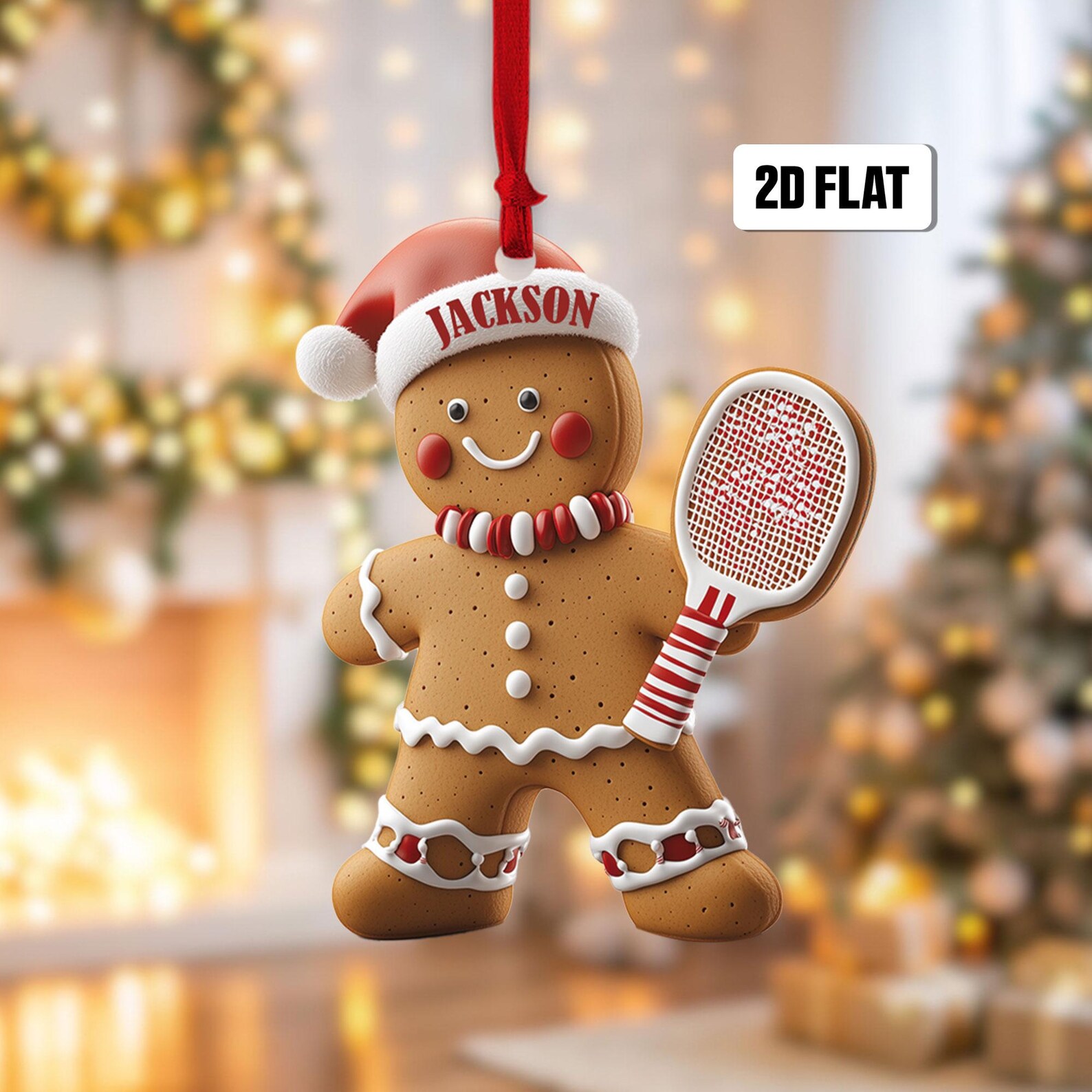 Personalized Pickleball 2D Flat Ornament, Pickleball Gingerbread ...
