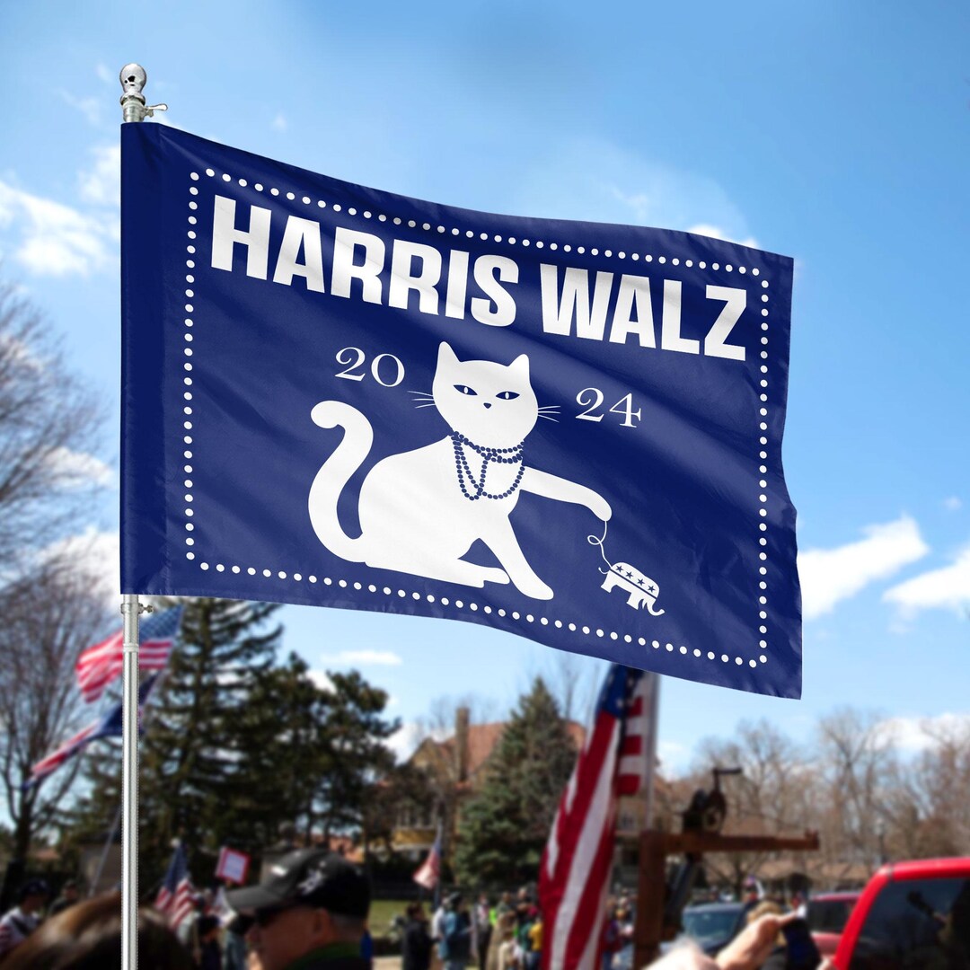 Cat Harris Walz Flag, Cat Ladies for Kamala Harris House Flag ...