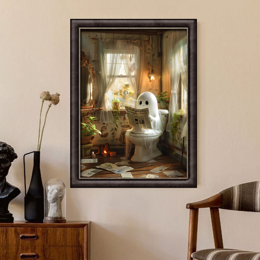 Ghost on Toilet Poster, Ghost in Bathroom, Dark Academia, Halloween ...