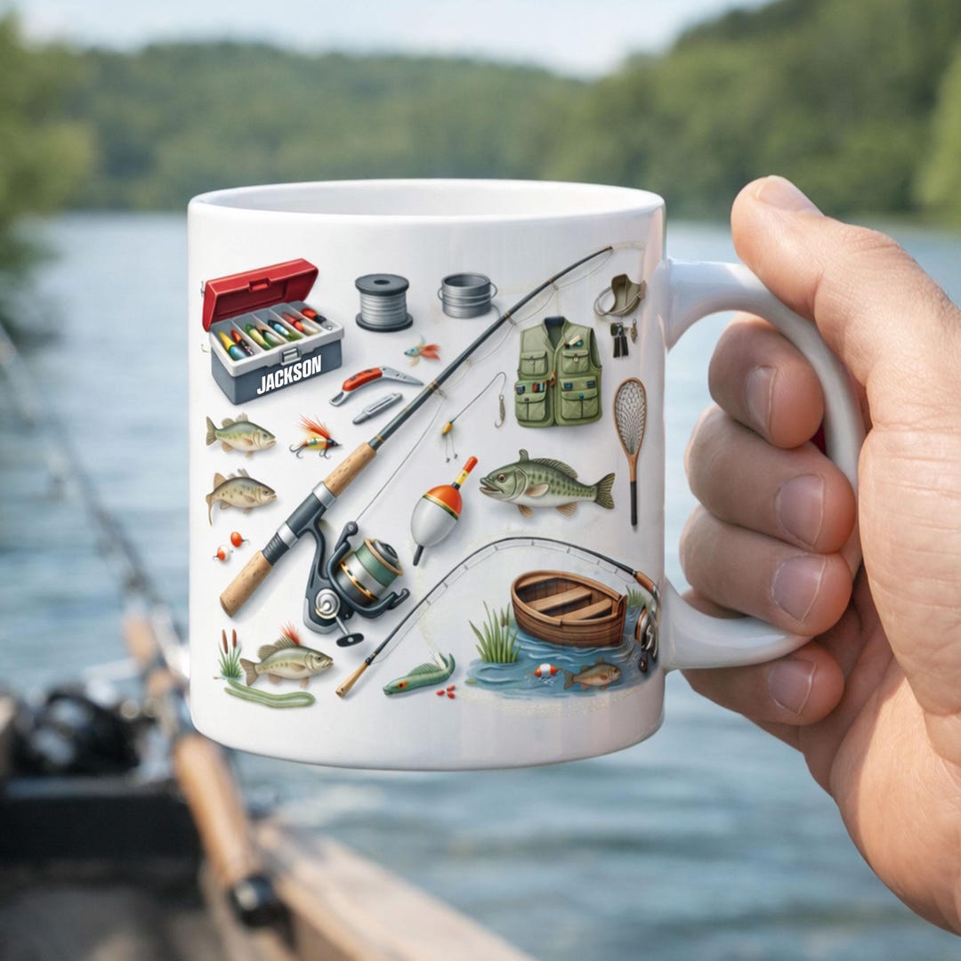 Personalized Fishing Mug, Custom Name Fishing Lures Coffee Mug, Father ...