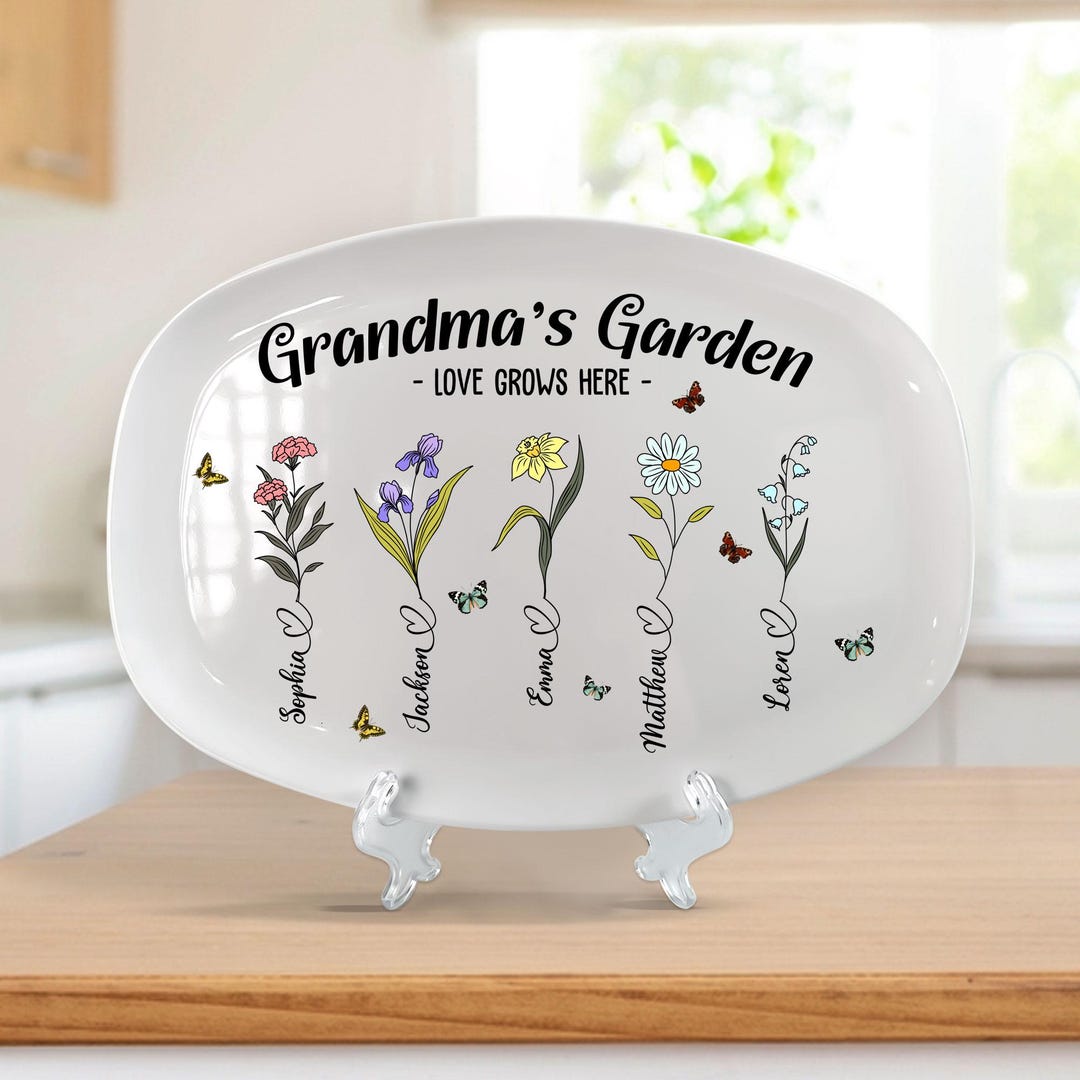 Personalized Grandmas Garden Platter, Custom Grandma Plate With ...