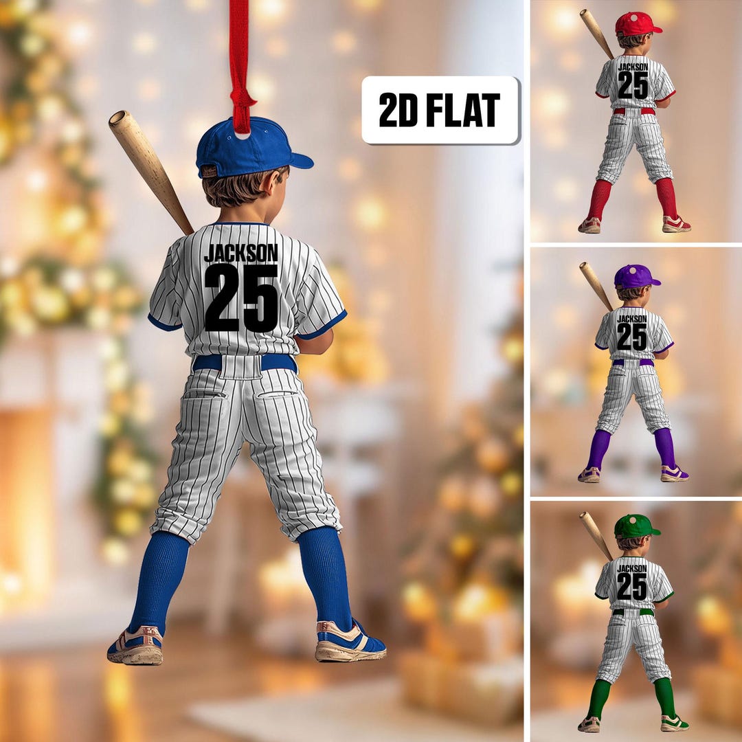 Personalized Kid Baseball Player 2D Flat Ornament, Custom Name Baseball ...