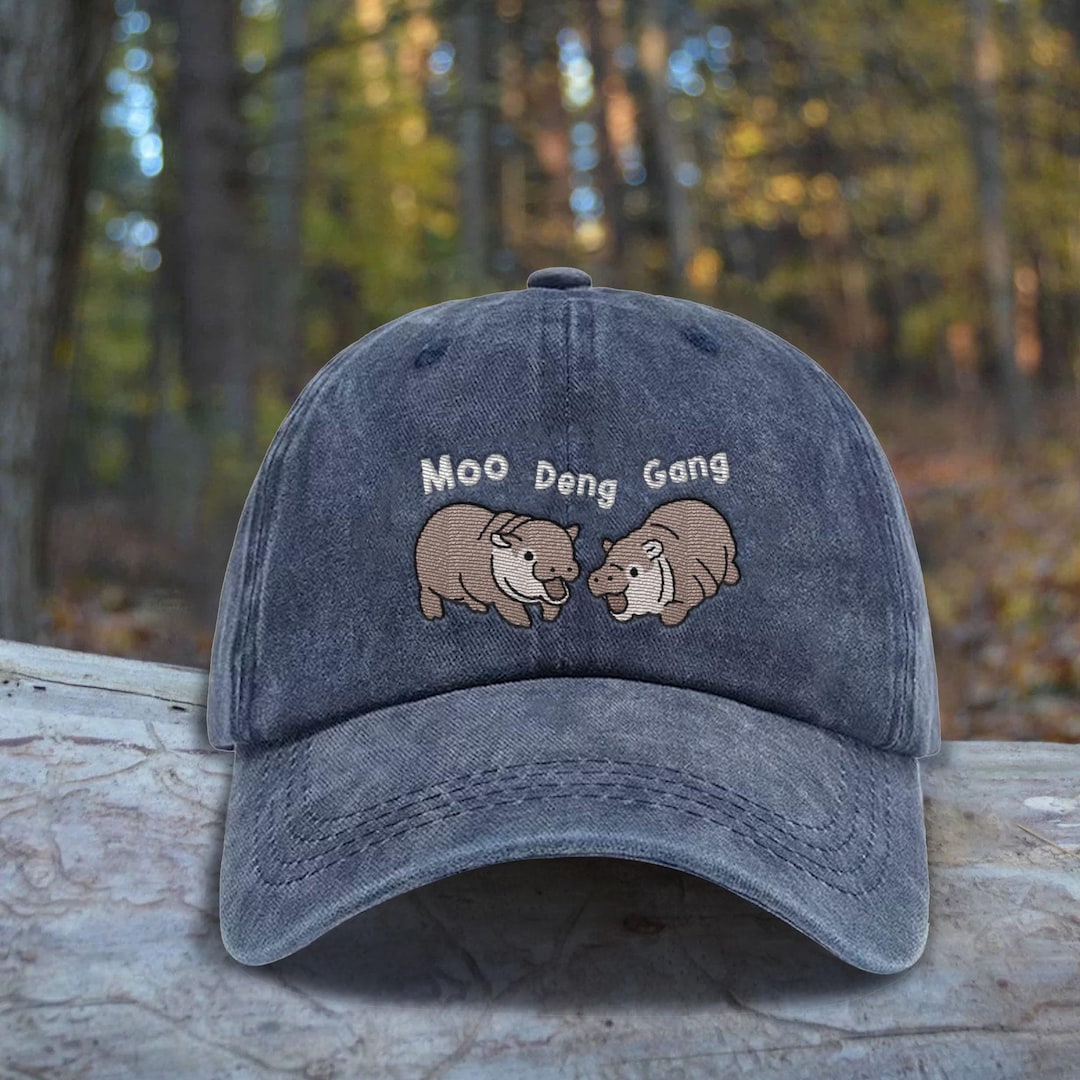 Moo Deng Embroidered Hat, Cute Baby Hippo Hat, Moo Deng Gang Baseball ...
