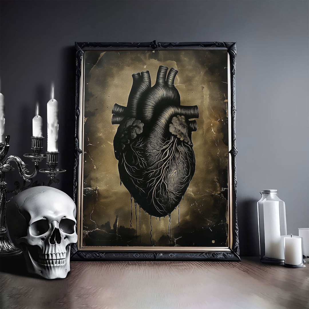 Black Heart Poster/canvas, Vintage Poster, Art Poster Print, Dark ...