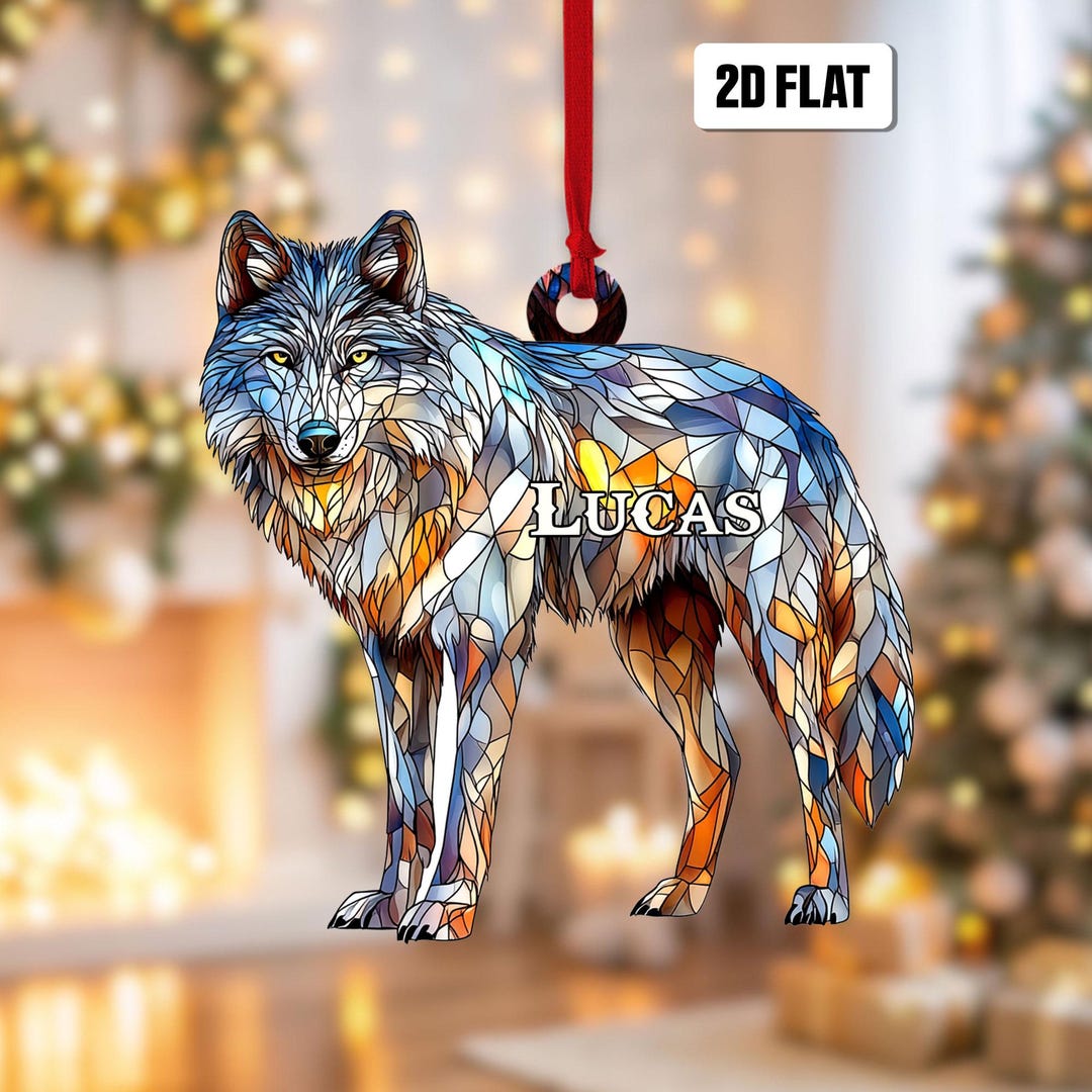 Suncatcher Personalized Wolf 2D Flat Ornament, Silver Wolf Christmas ...