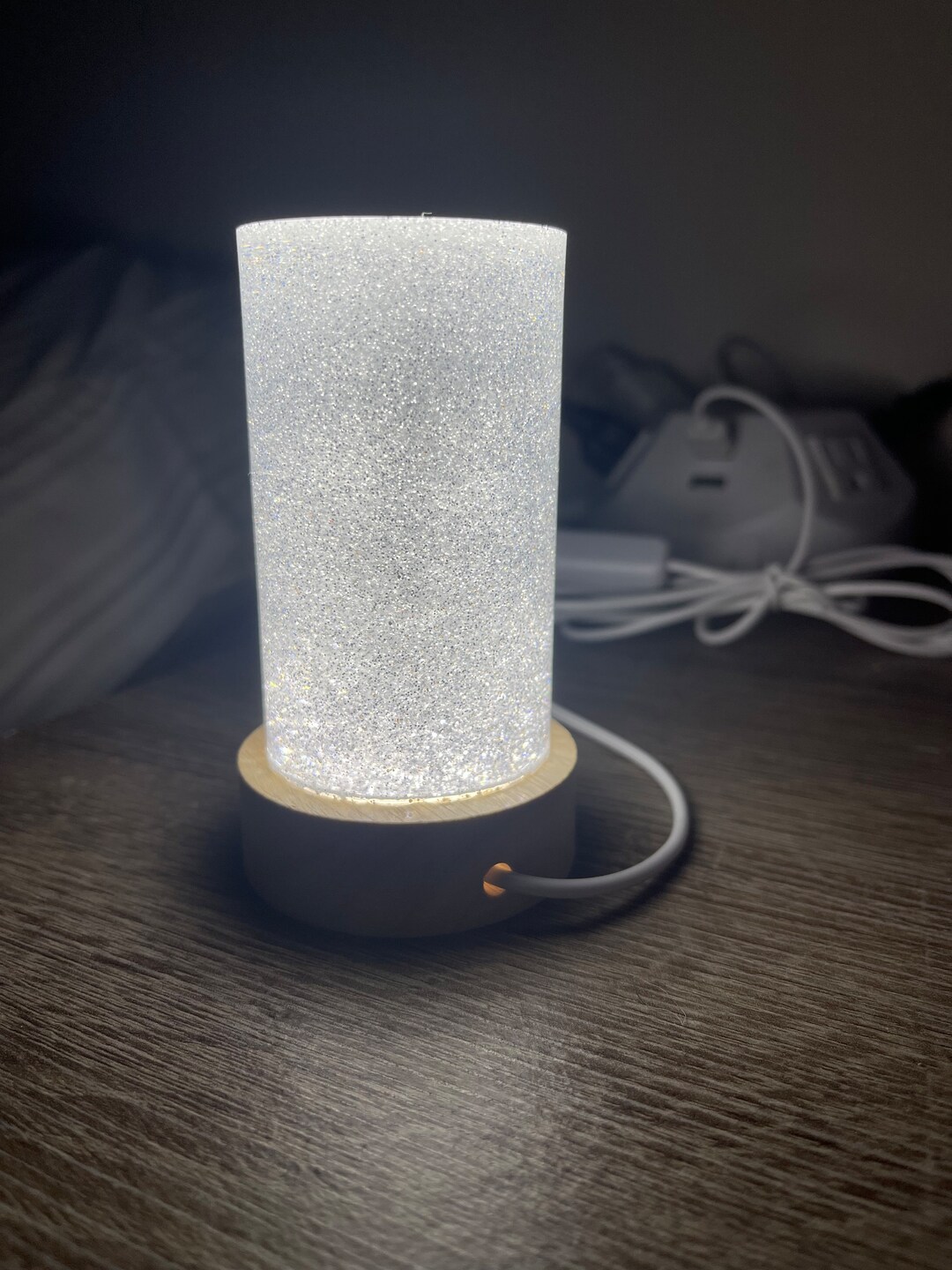 Resin Nightstand Light With Wooden LED Base - Etsy